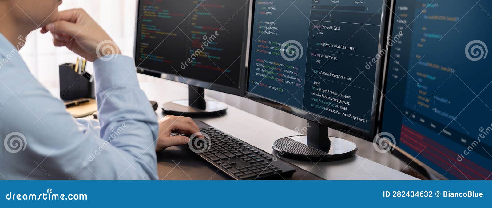 Application Developer Solving and Writing Code. Trailblazing Stock ...