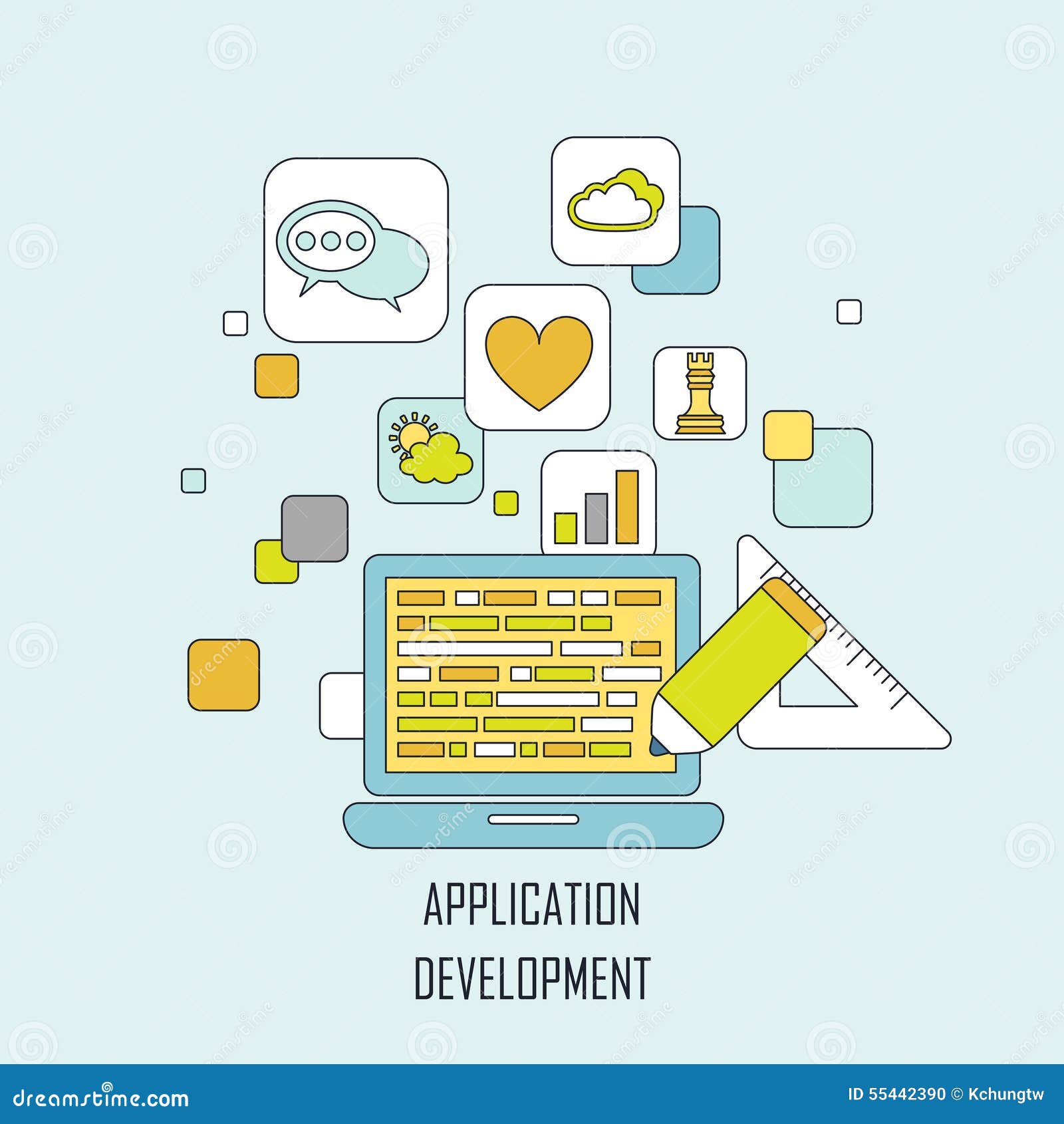 Application Development in Flat Thin Line Style Stock Vector - Illustration of concept, browser ...