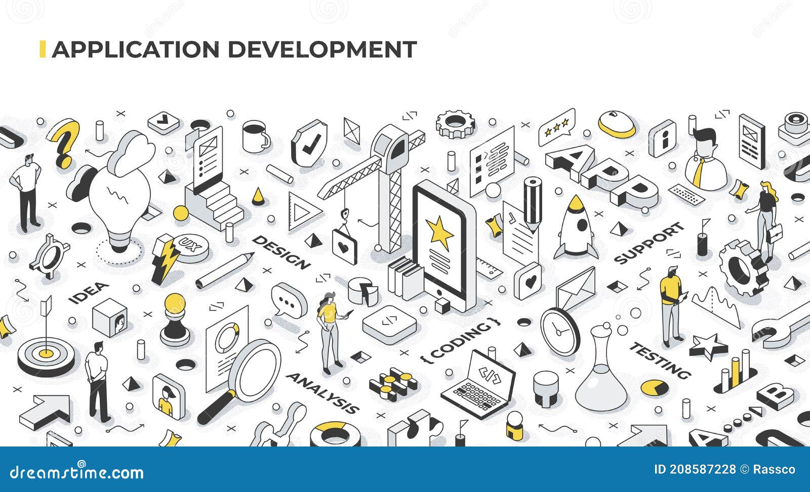 Application Development Isometric Banner Illustration Stock Vector - Illustration of software ...