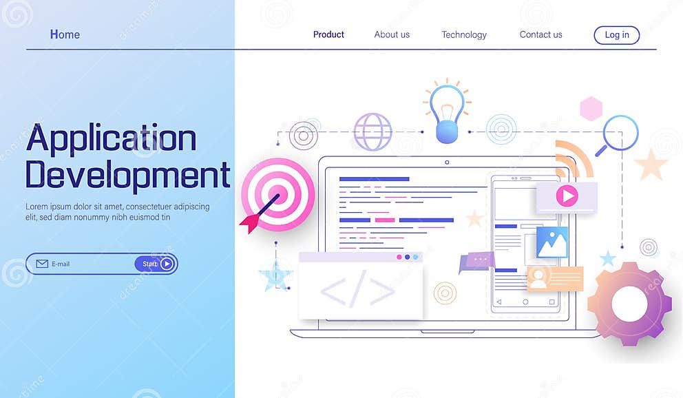 Application Development and Web Development Modern Flat Design Concept, Landing Page of Mobile ...