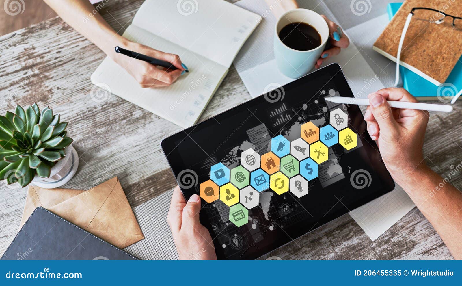 Application and Diagrams on Device Screen. Business Control Panel and ...