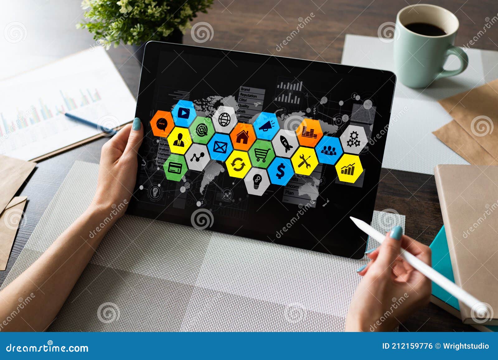Application and Diagrams on Device Screen. Business Control Panel and ...