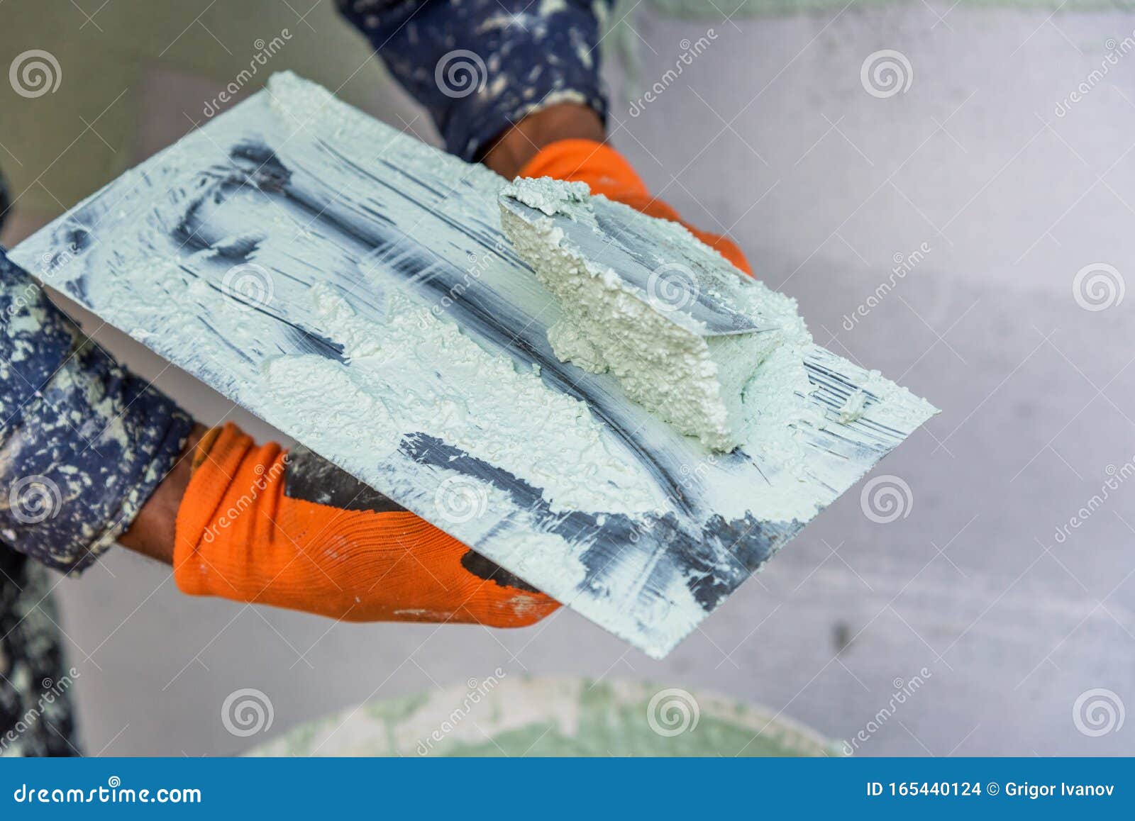 Application of Facade Plaster Stock Photo - Image of material, color ...