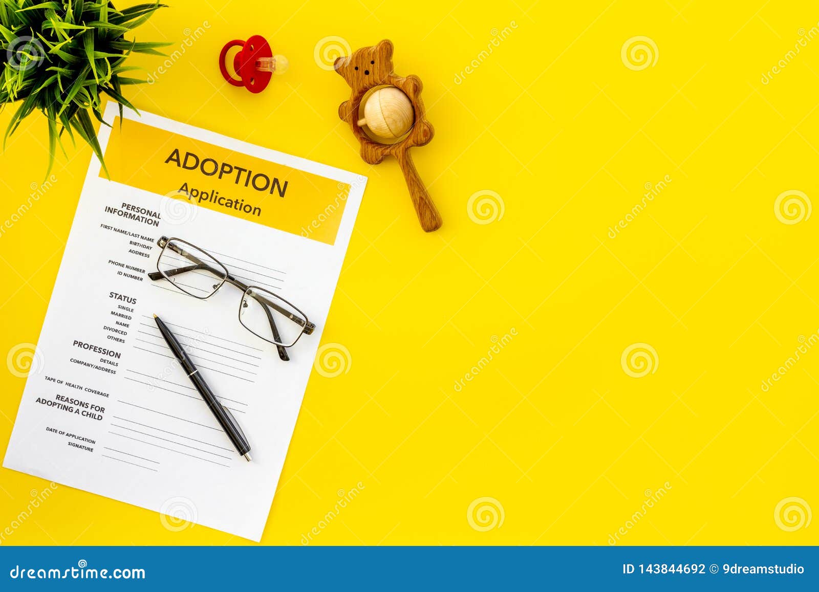 Application Form for Adopt Child on Yellow Background Top View Mock Up ...