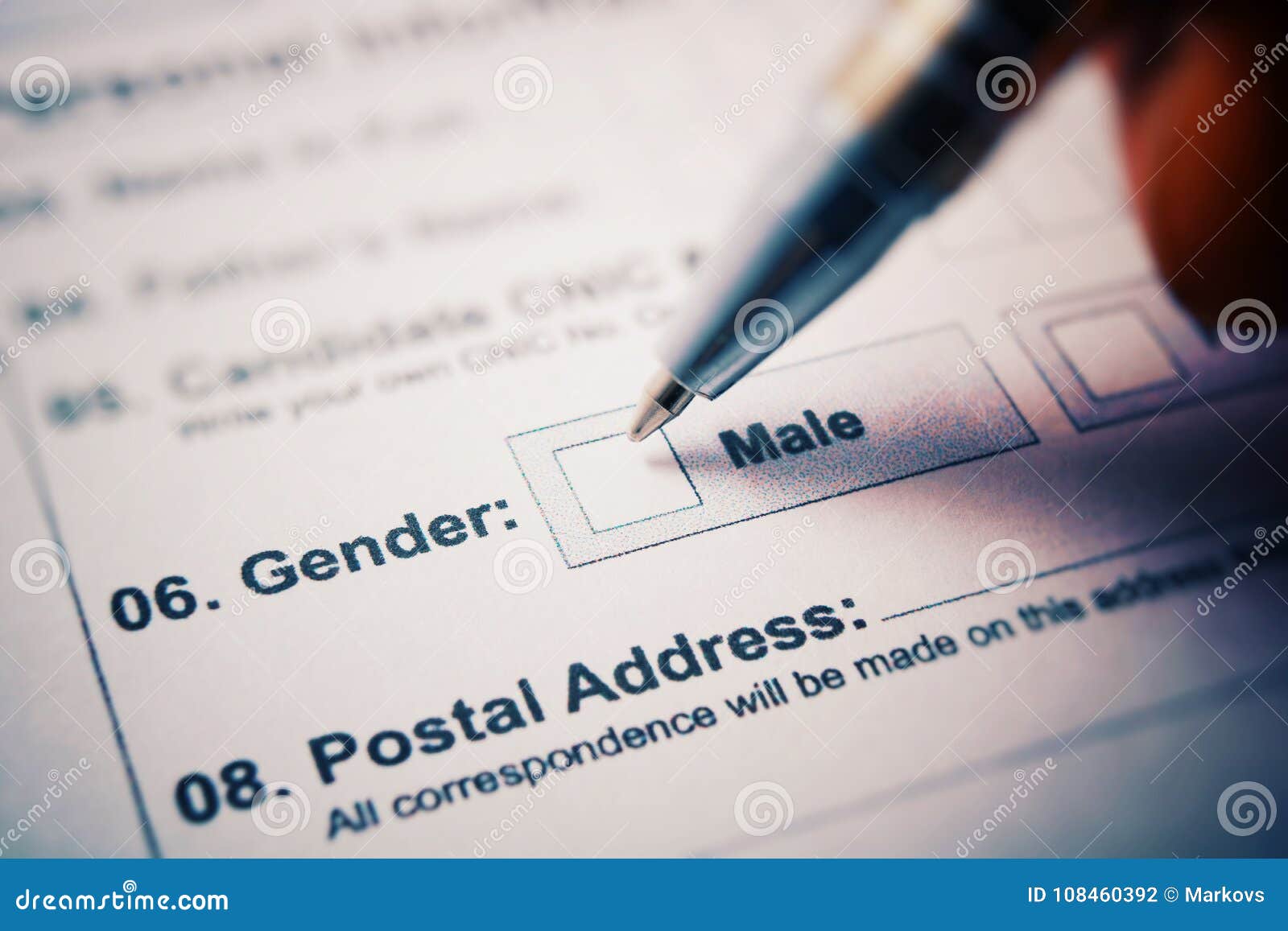 Application Form - Check Male or Female. Pen in Hand Stock Photo ...