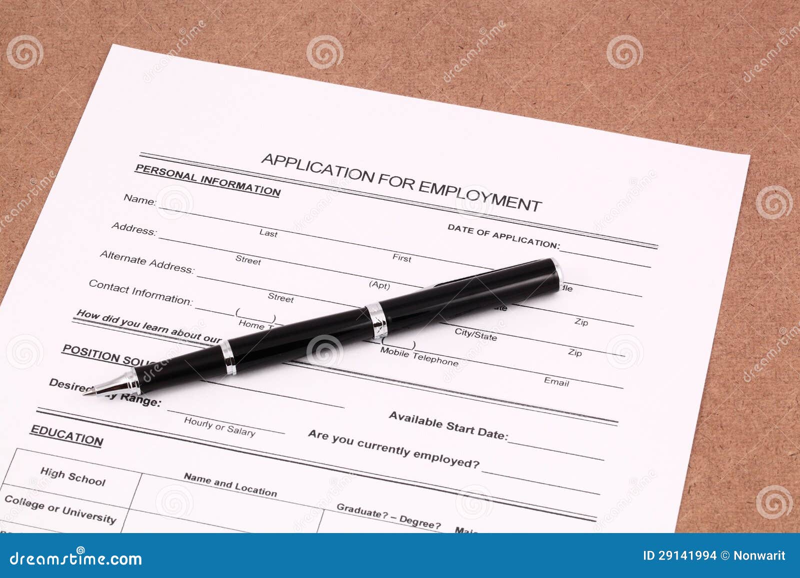 Application form with pen stock photo. Image of applicate - 29141994