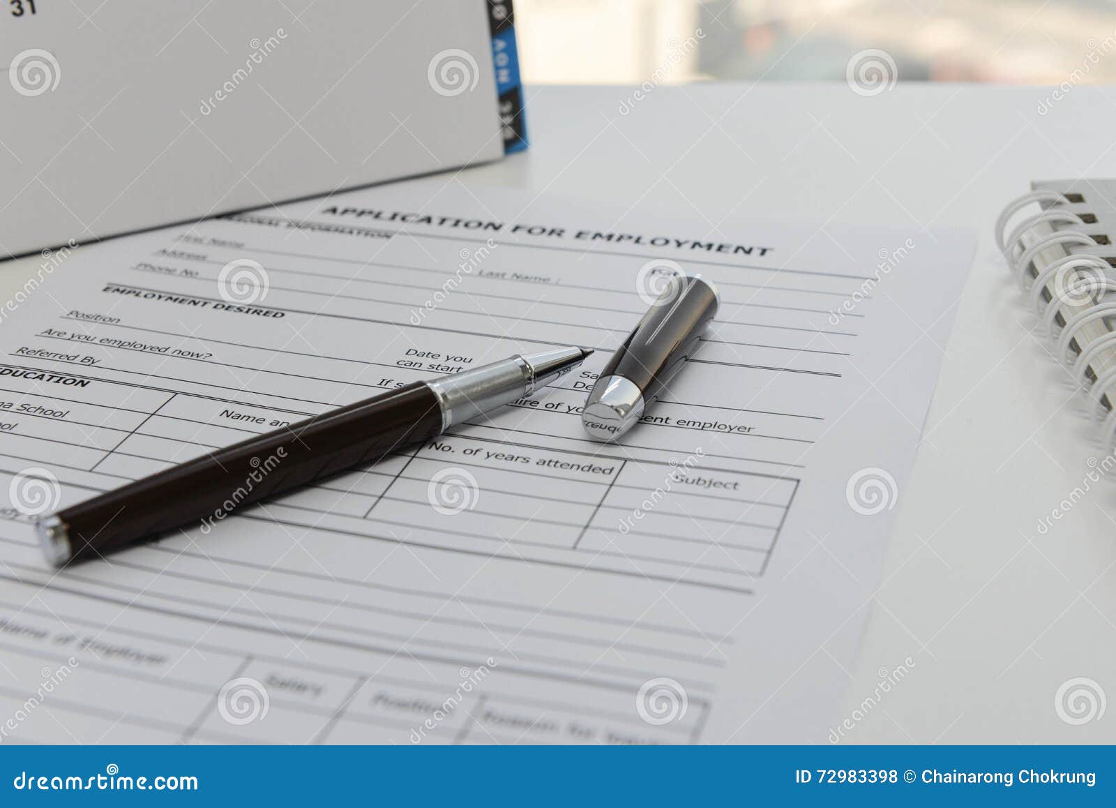 Application form and pen stock photo. Image of financial - 72983398