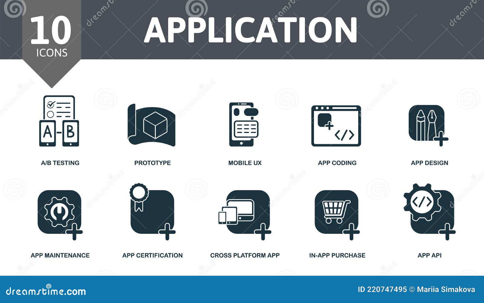 Application Icon Set. Contains Editable Icons Mobile App Development ...
