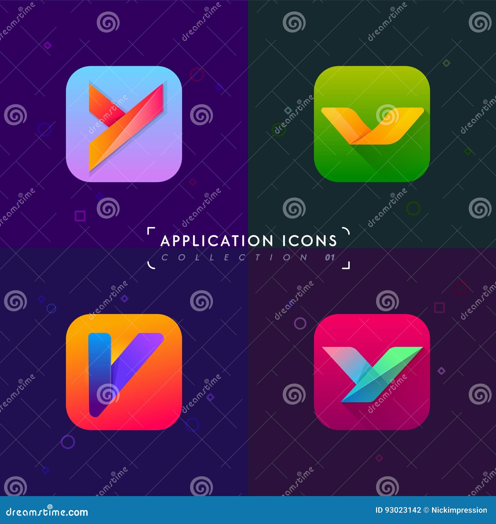 Application Icons Set. Letter Y and V Collection Stock Vector ...
