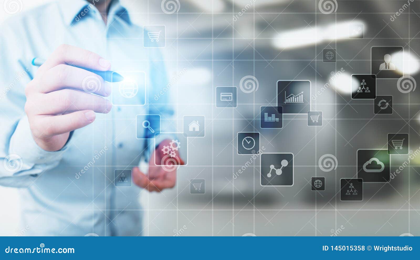 Application Icons on Virtual Screen. Technology and Business Concept ...