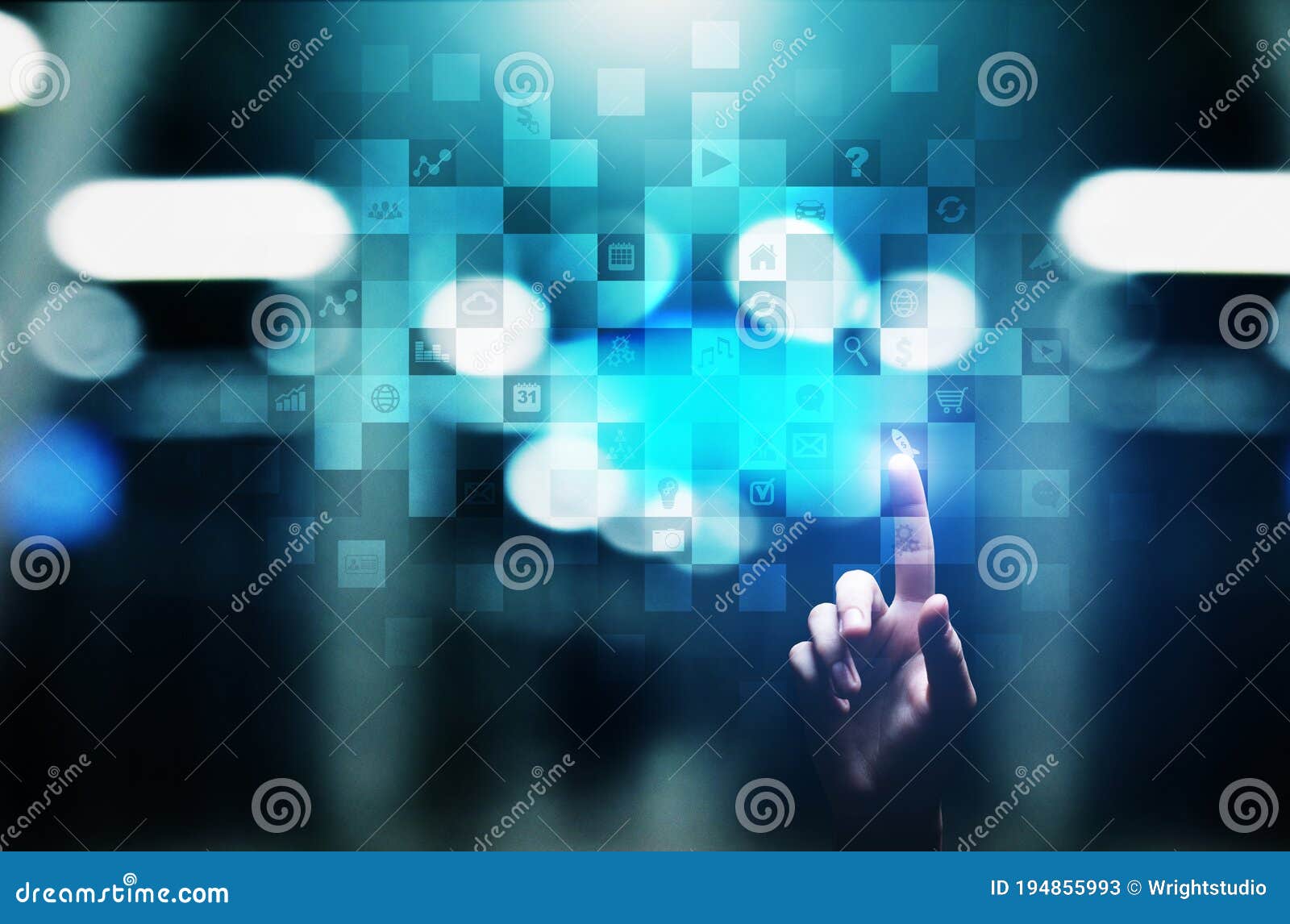 Application Icons on Virtual Screen. Technology and Business Concept ...