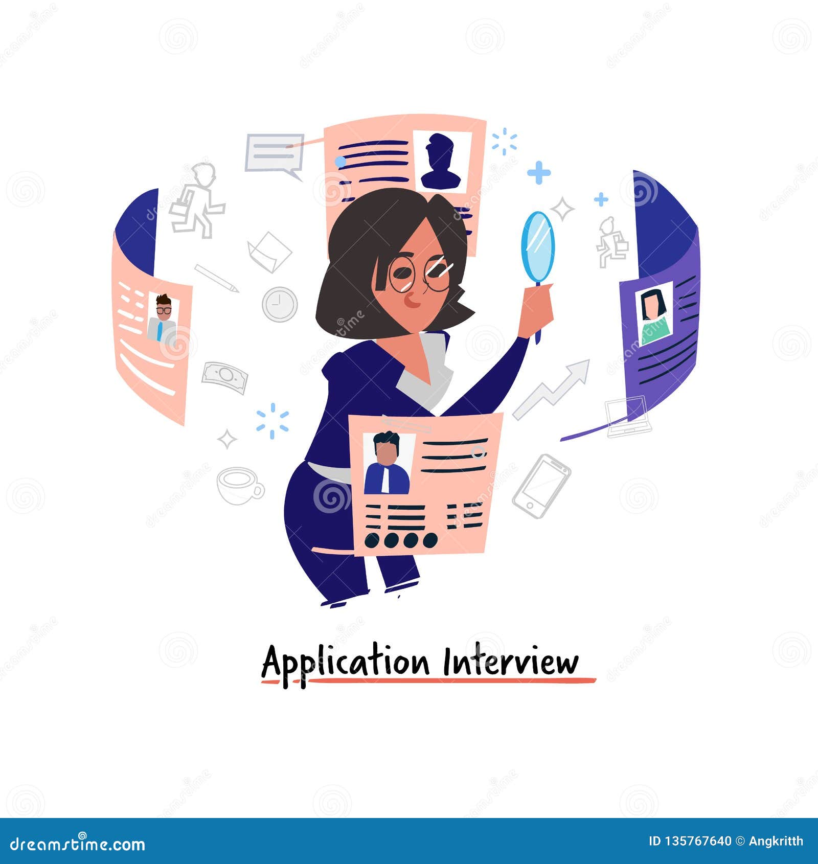 Application Interview Concept. Human Resource Girl Selecting People To ... Application Interview Concept. Human Resource Girl Selecting People To ...