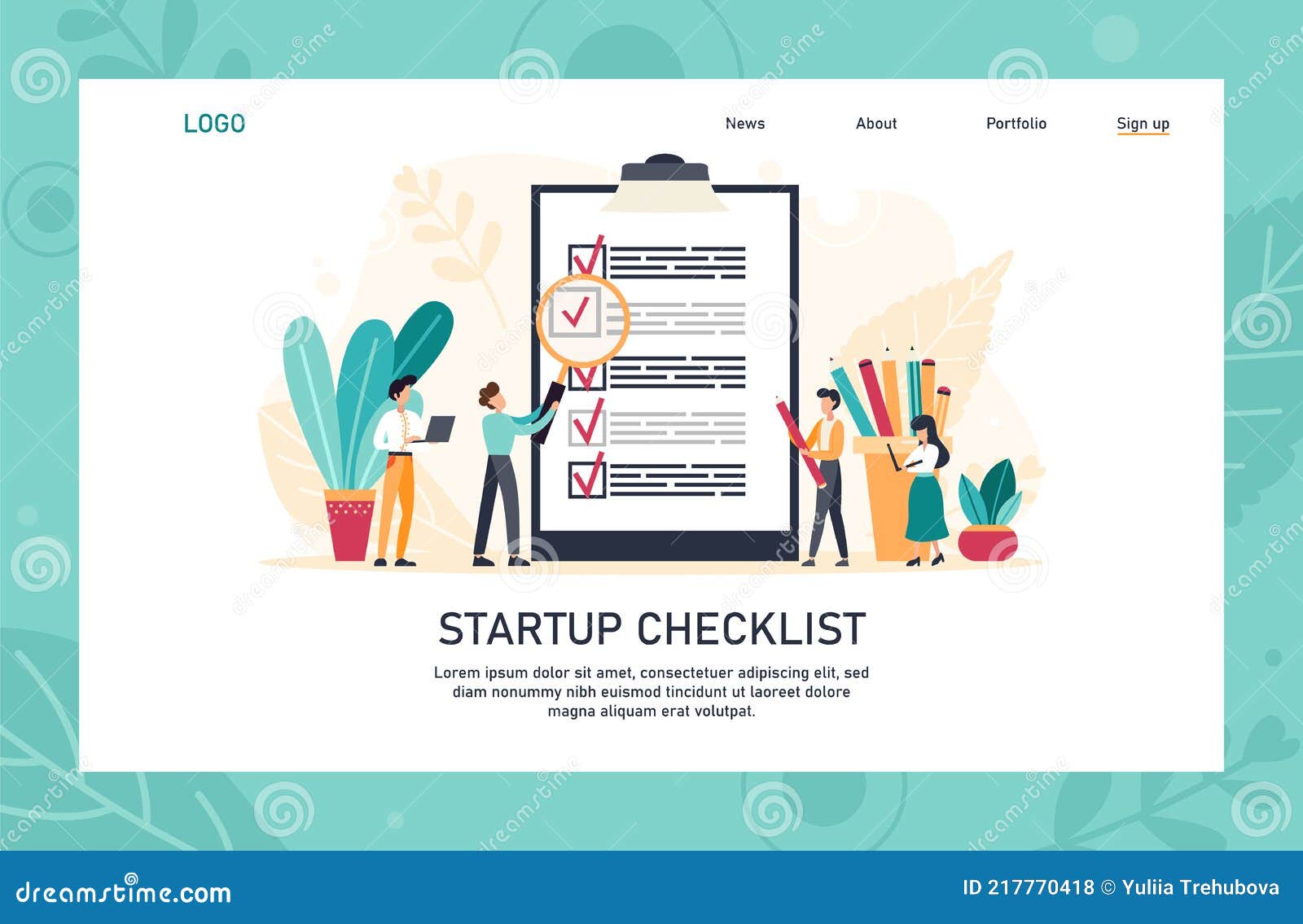 Application Landing Page Template. People Creating and Checking Plan on ...