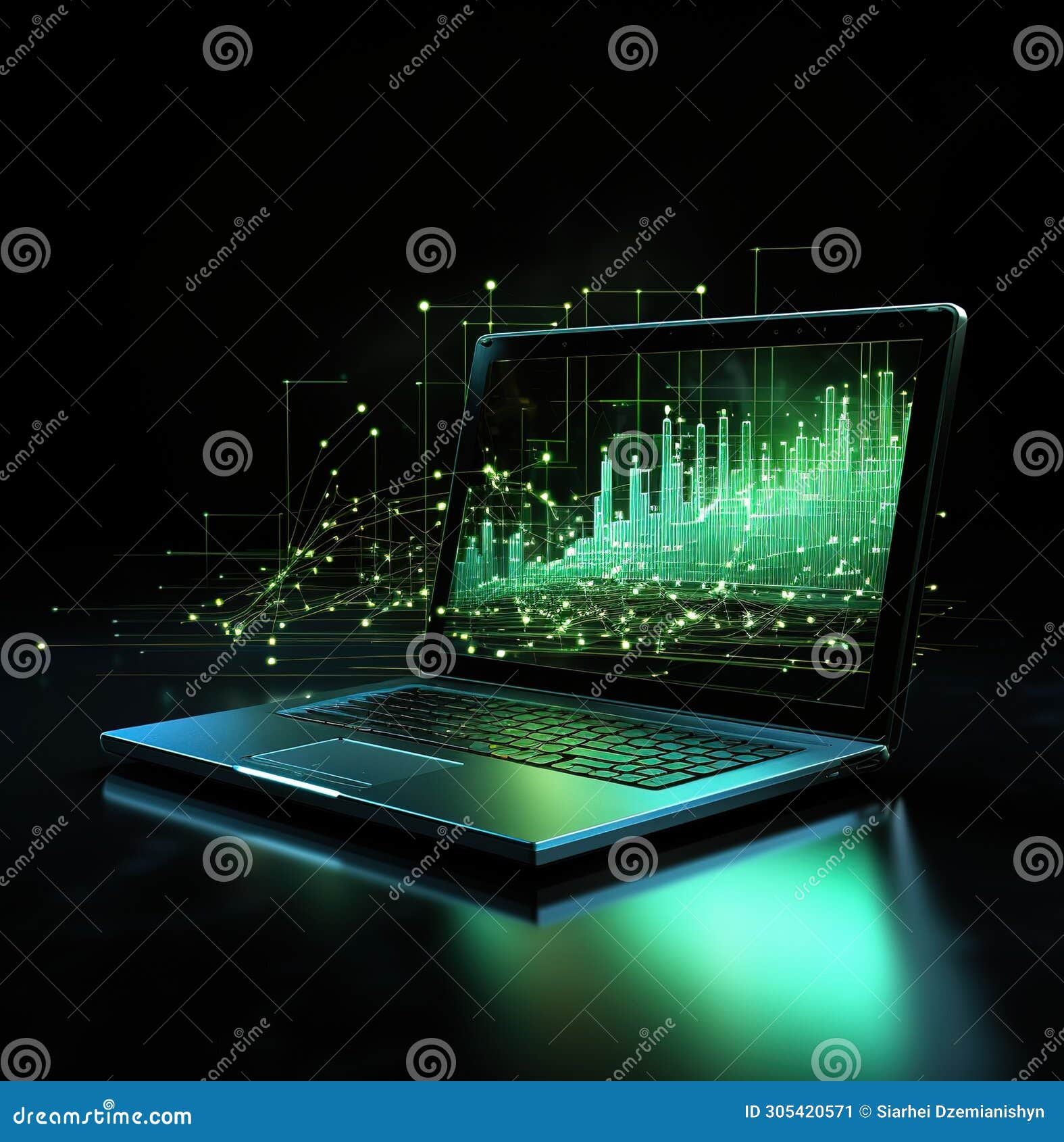 Application of Laptop with Business Graph, Analytical Data. Trend ...