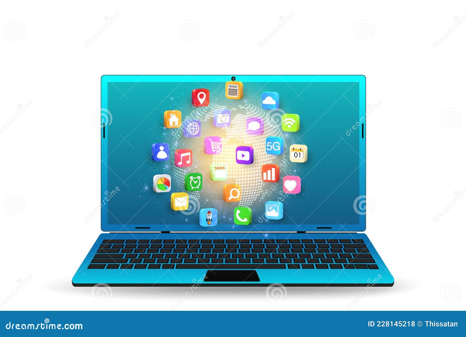 Application on Laptop, Notebook with Application Icons Isolated on ...