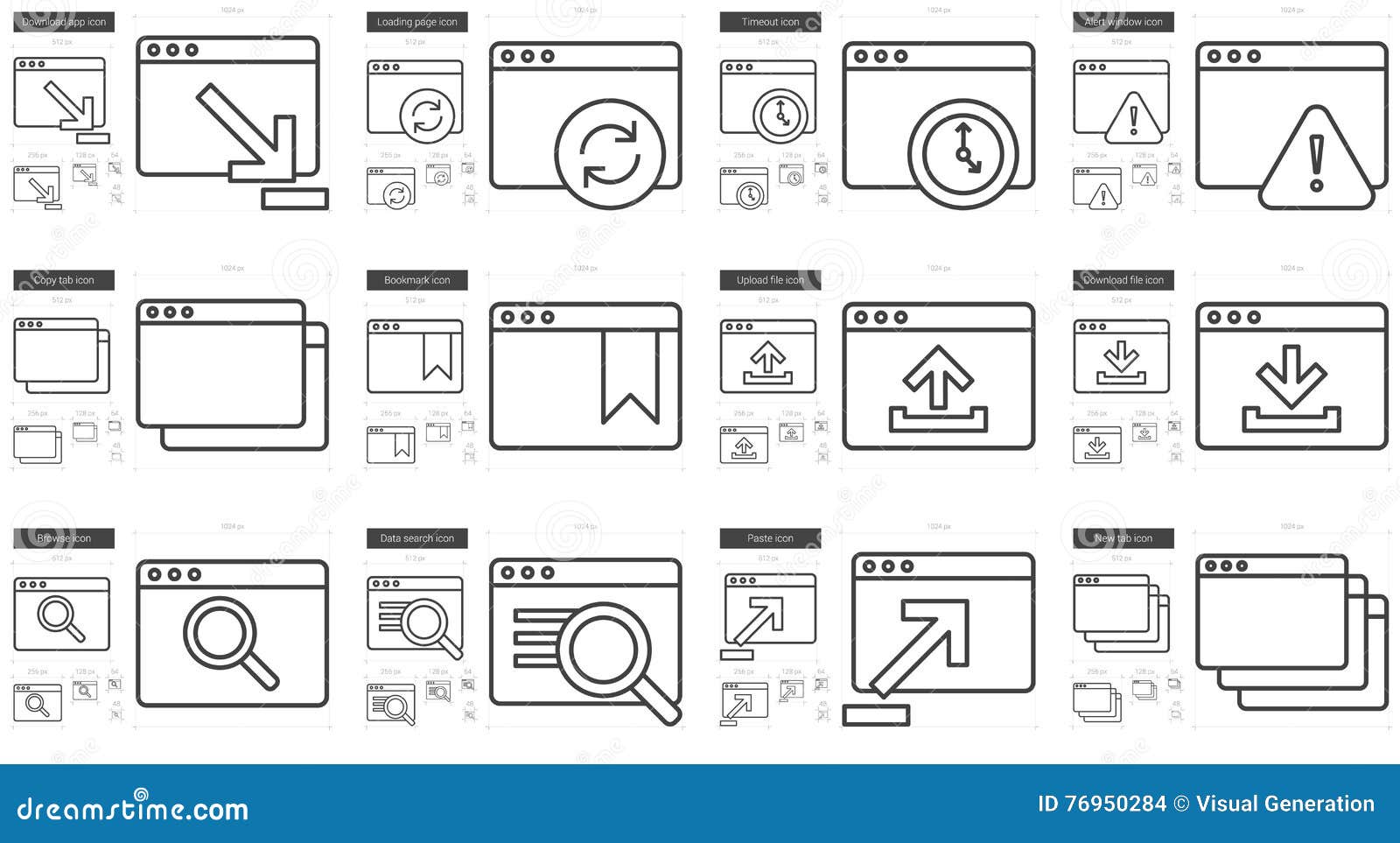 Application line icon set. stock vector. Illustration of browser - 76950284