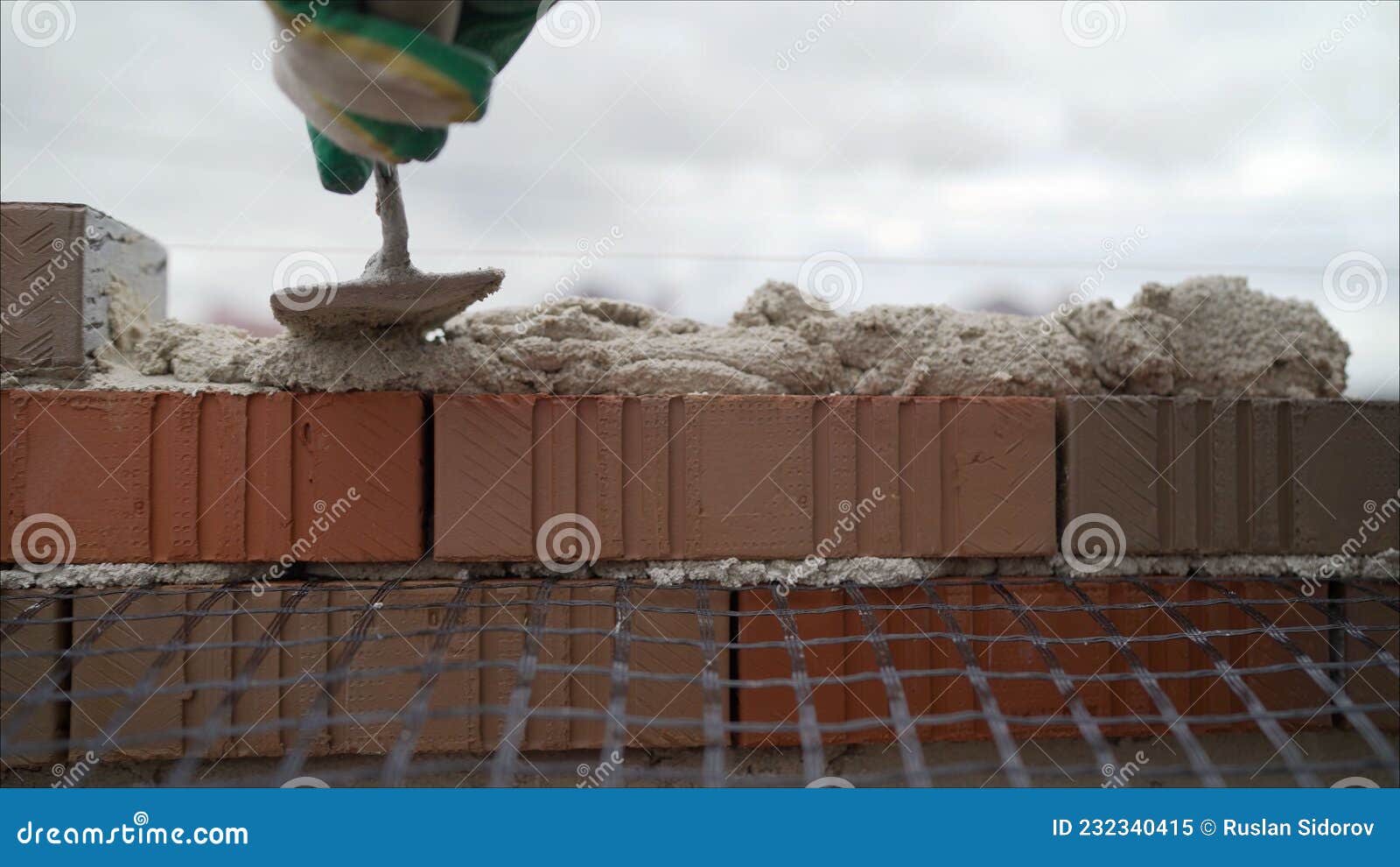 The Master of the Masonry by the Master Applies Mortar, Cement To the ...