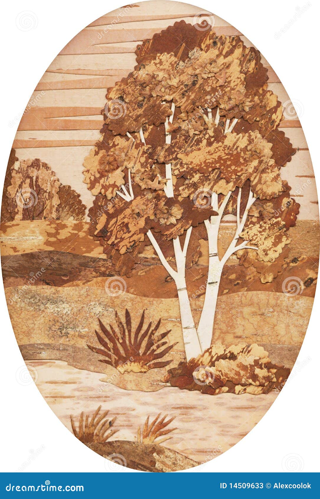 Application: a Oval Landscape with a Birch Stock Illustration ...
