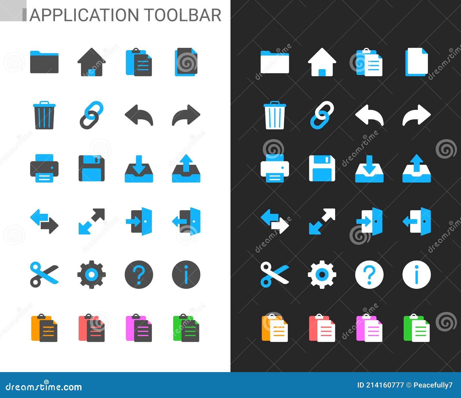 Application Toolbar Icons Light and Dark Theme Stock Vector ...