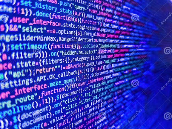 Application Web Source Code on Monitor. HTML5 Concept Macro Backdrop in Warm Colors Stock Photo ...