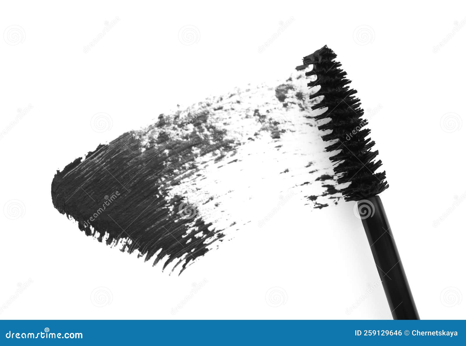 Applicator and Black Mascara Smear on White Background, Top View Stock ...