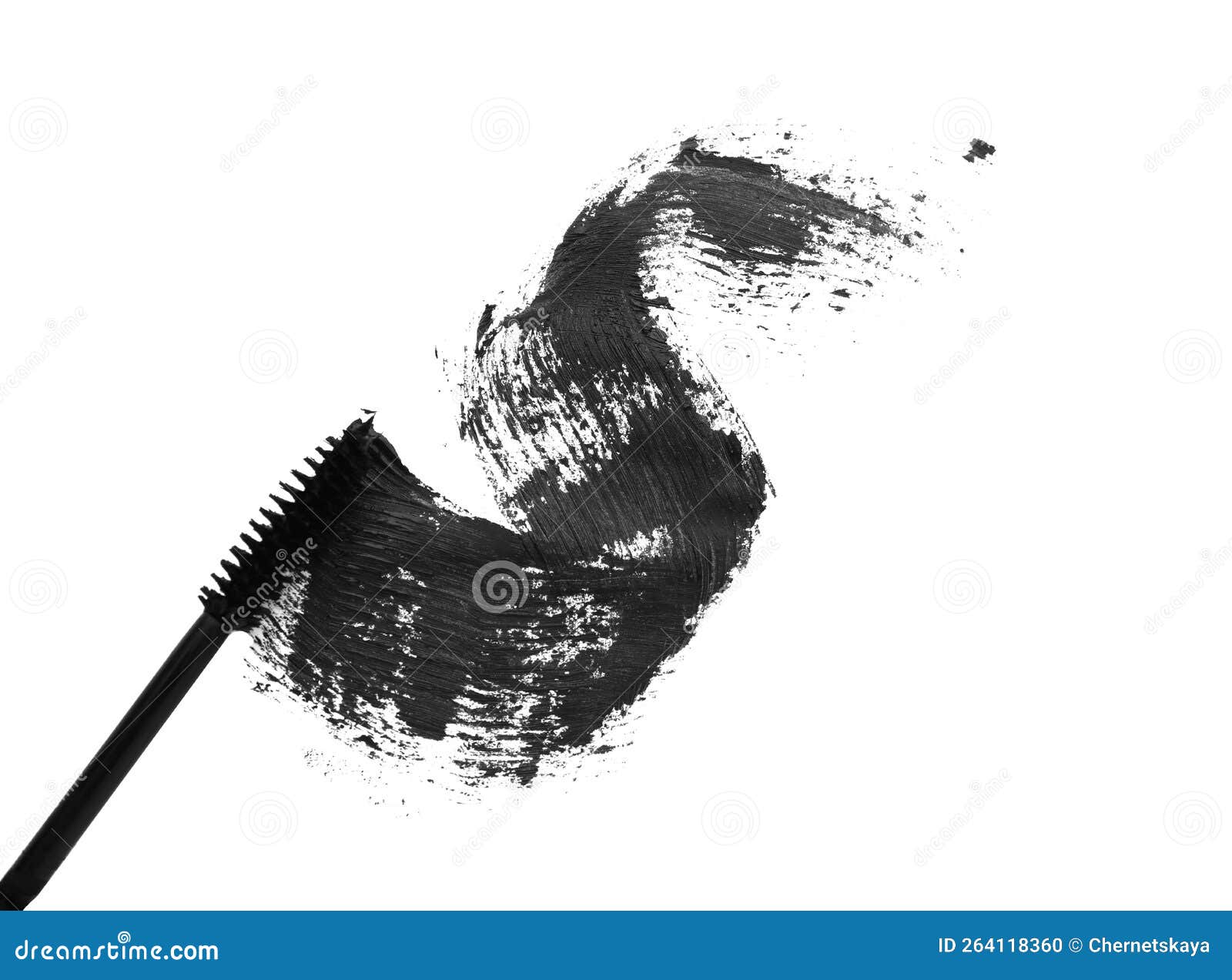 Applicator and Black Mascara Smear on White Background, Top View Stock ...