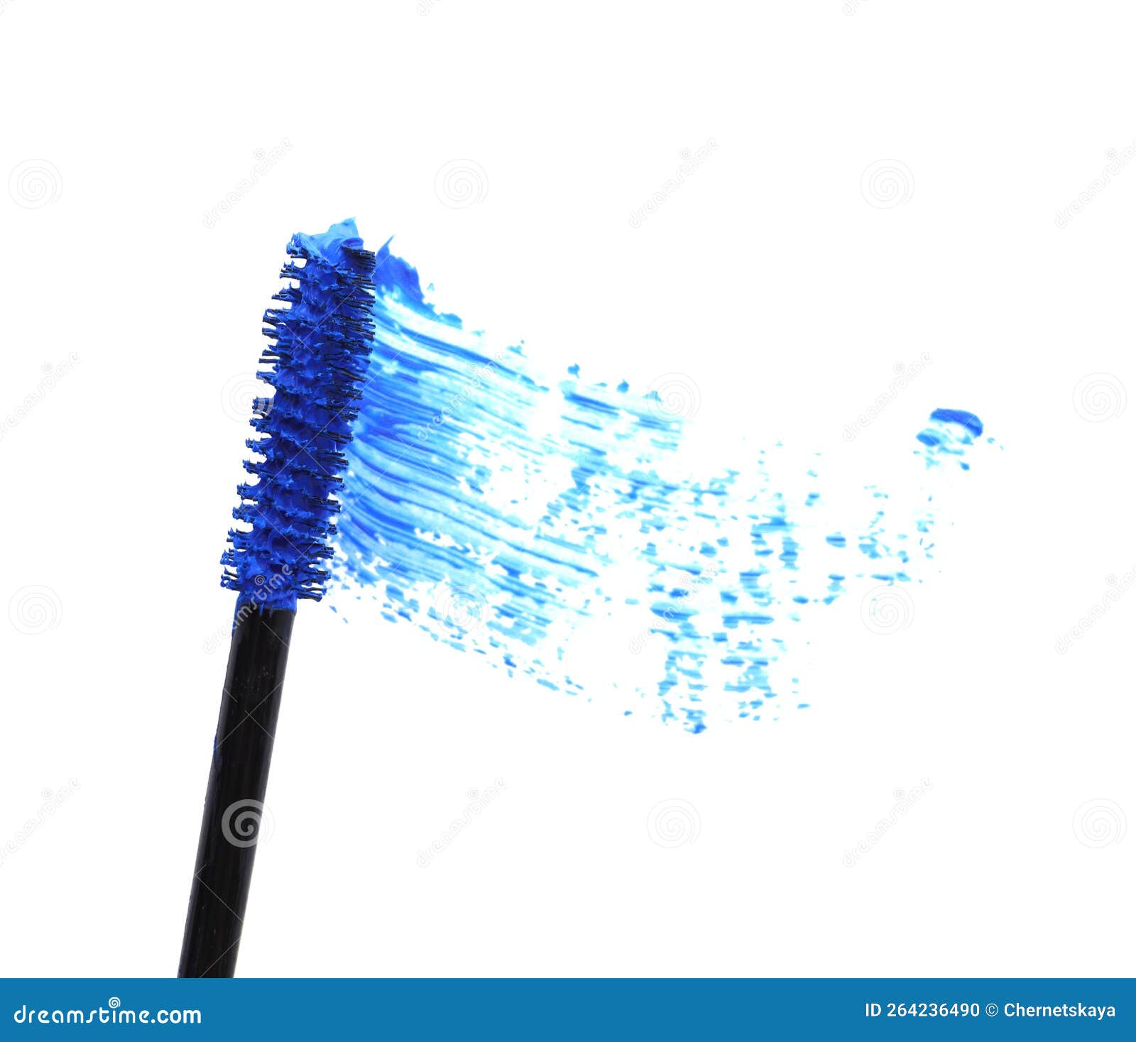 Applicator and Blue Mascara Smear on White Background, Top View Stock ...