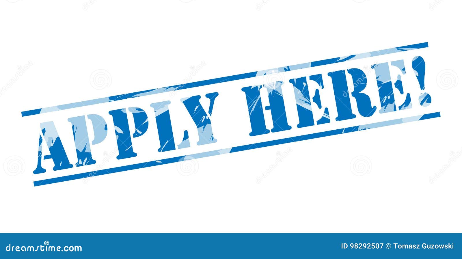 Apply here blue stamp stock illustration. Illustration of label - 98292507