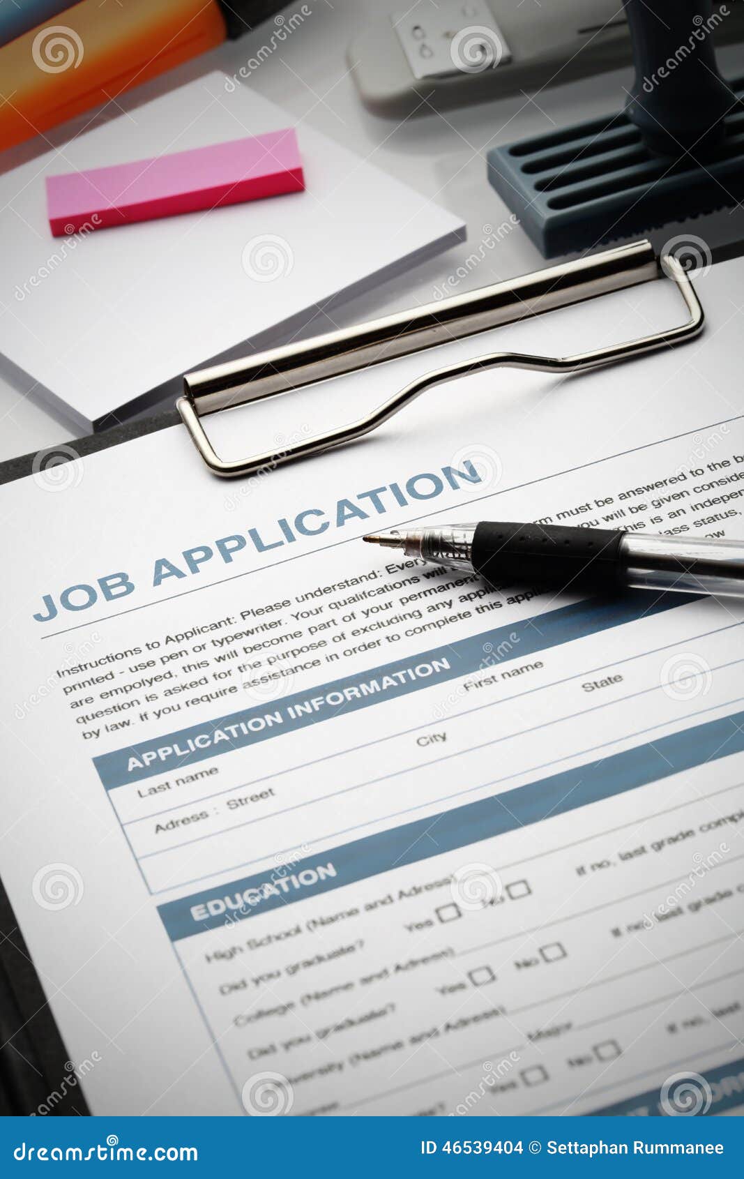 Apply for New Job by Application Document Stock Photo - Image of ...