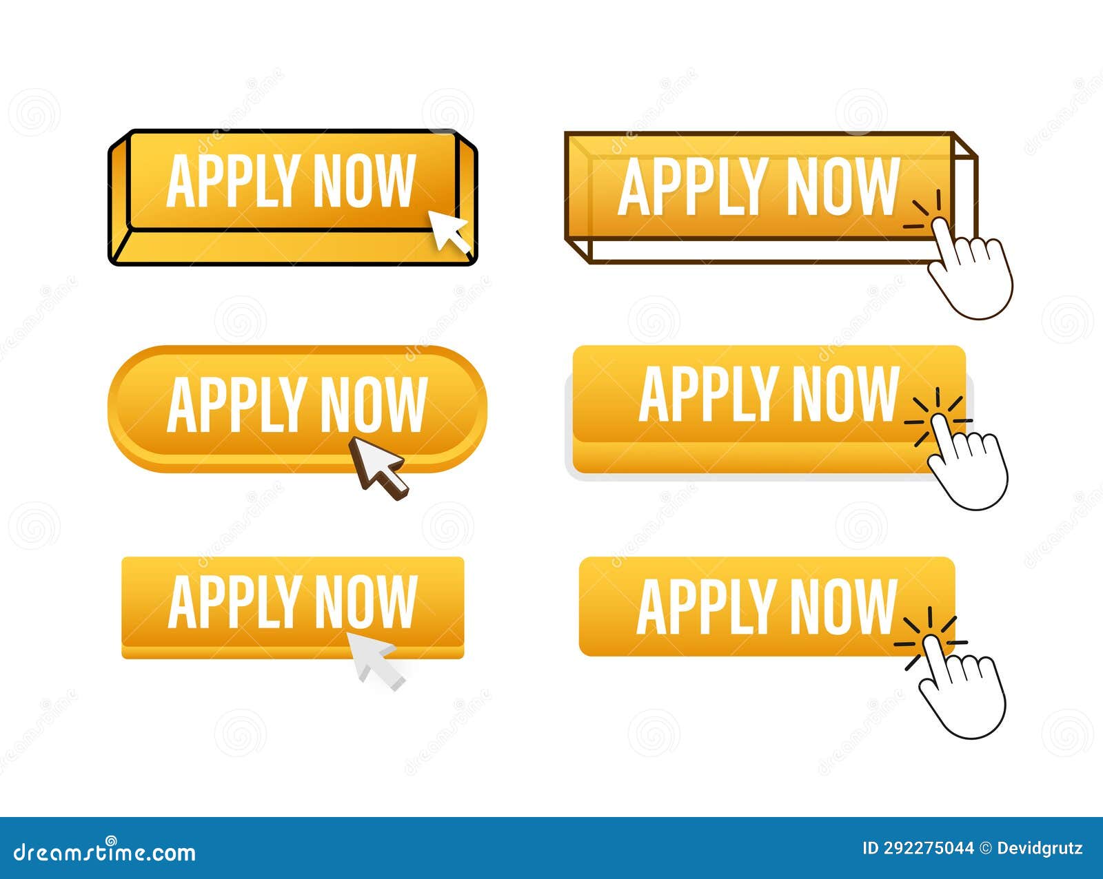 Apply Now Button with Pointer Clicking. Apply Web Buttons Set. User Interface Element in Flat ...