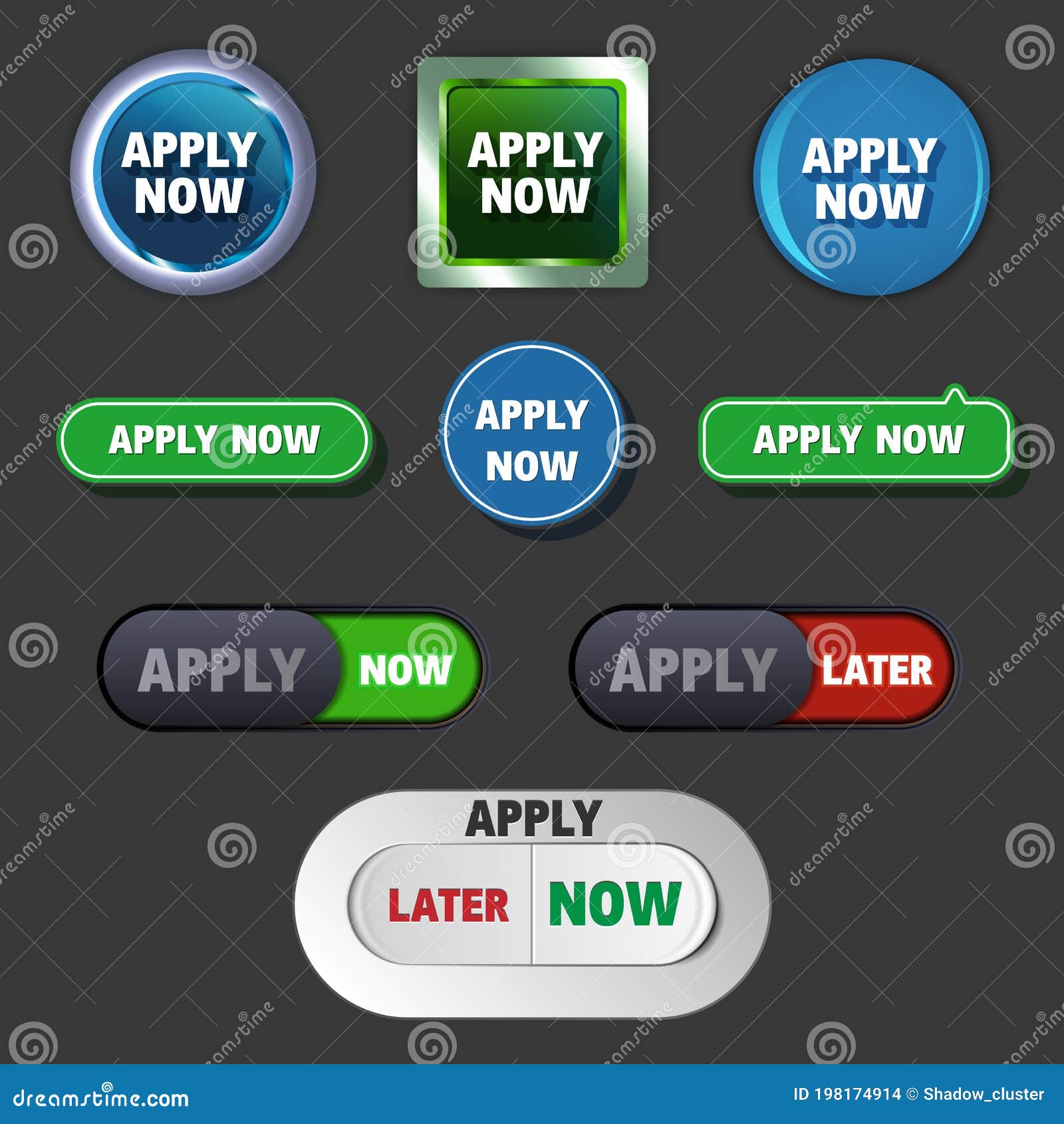 Apply Now Buttons in Different Styles, Vector Icons Stock Vector ...