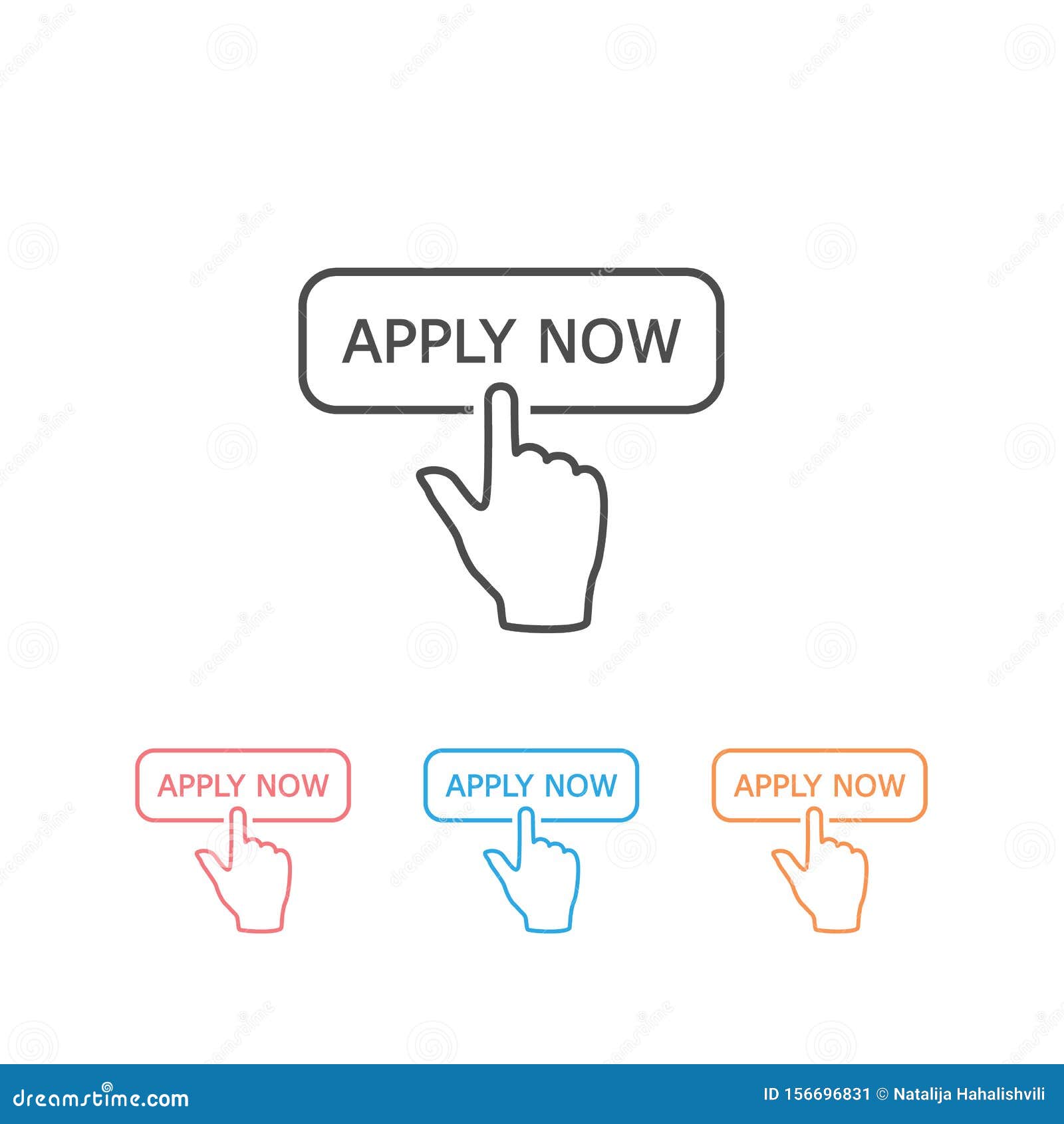 Apply Now Line Icon Set in Flat Style. Finger Cursor Vector ...