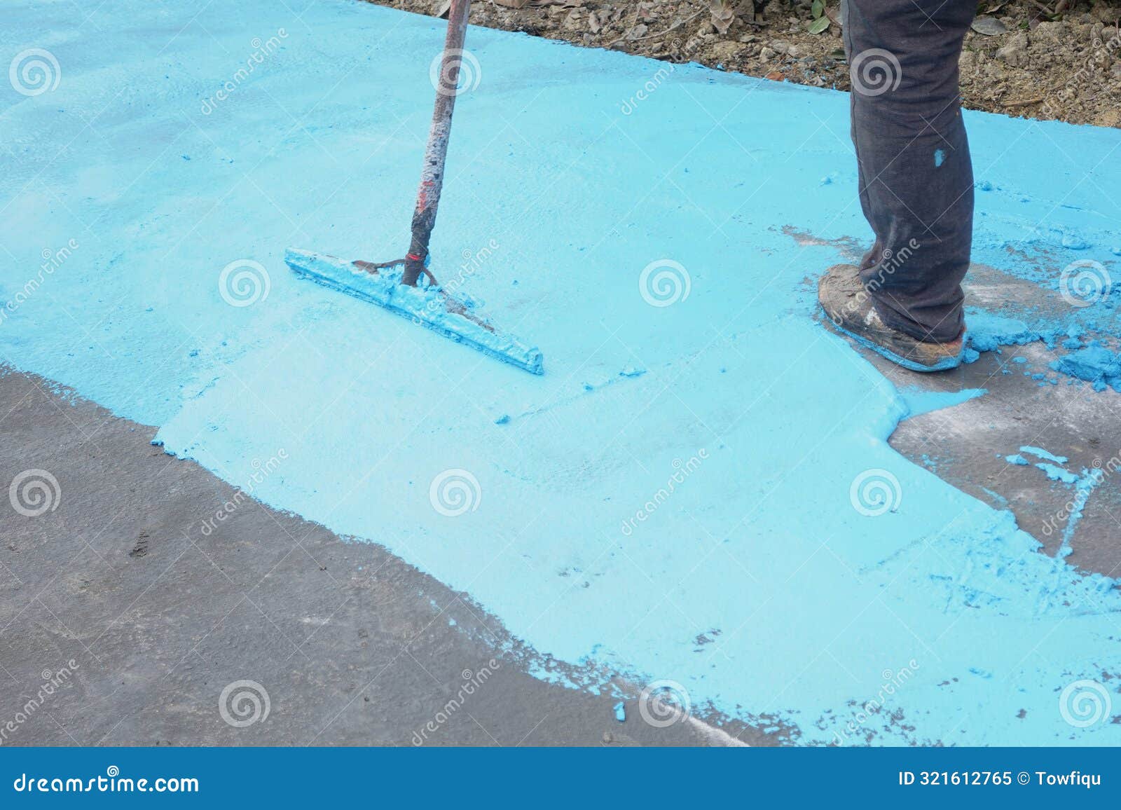 Applying Blue Paint with a Mop on the Floor Surface Stock Image - Image ...