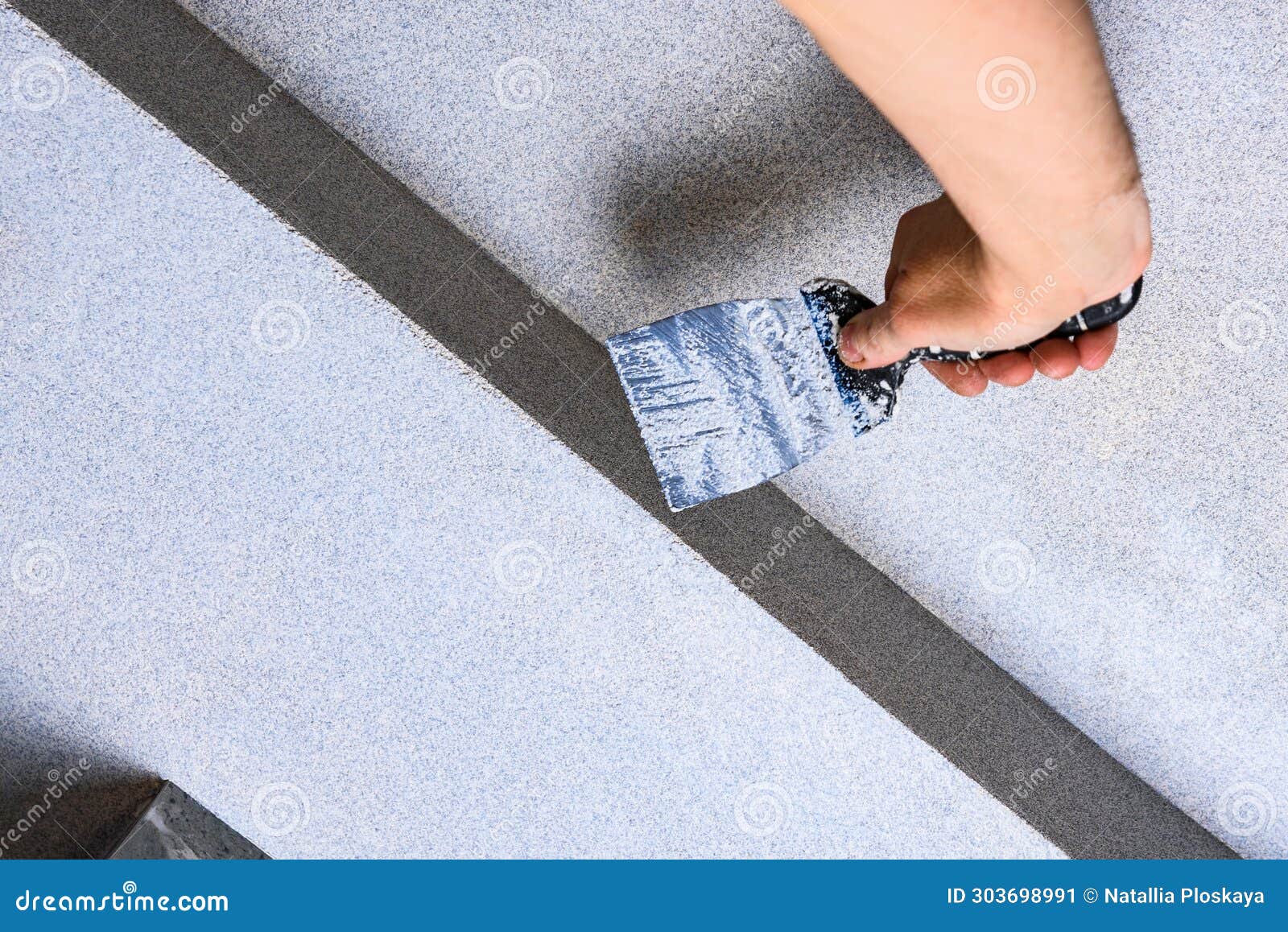 Applying Decorative Mosaic Stone Plaster on Ceiling. Stock Image ...