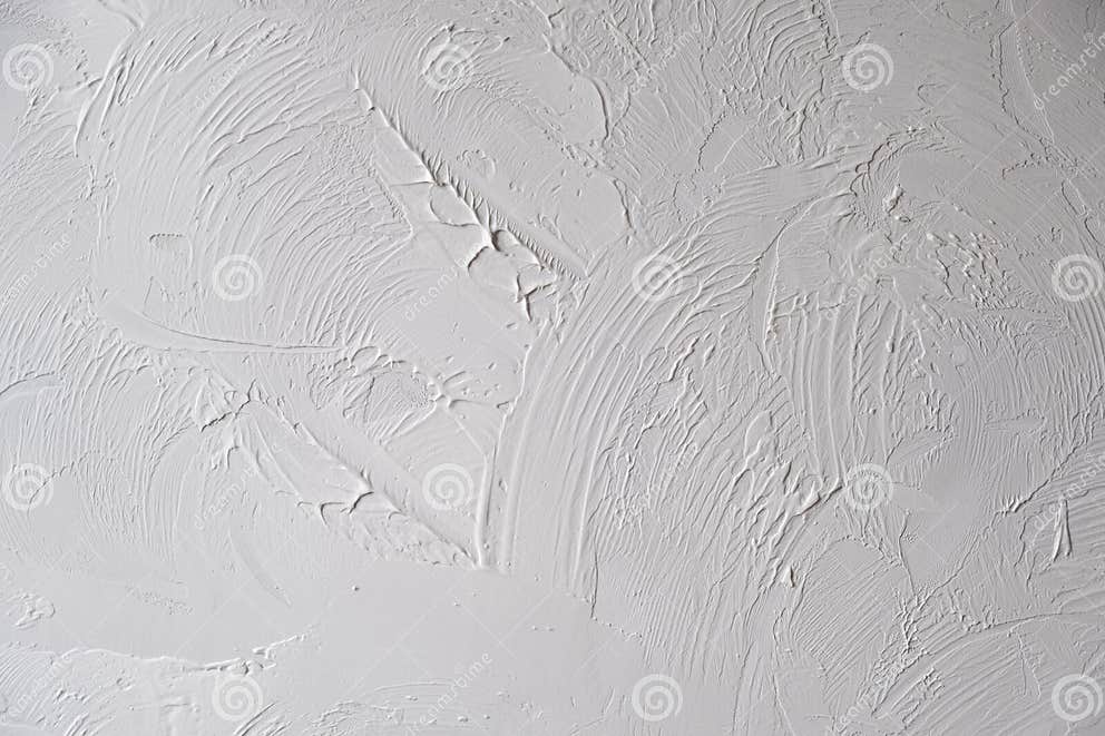Applying Decorative Putty. White Abstract Texture of Surface Covered ...