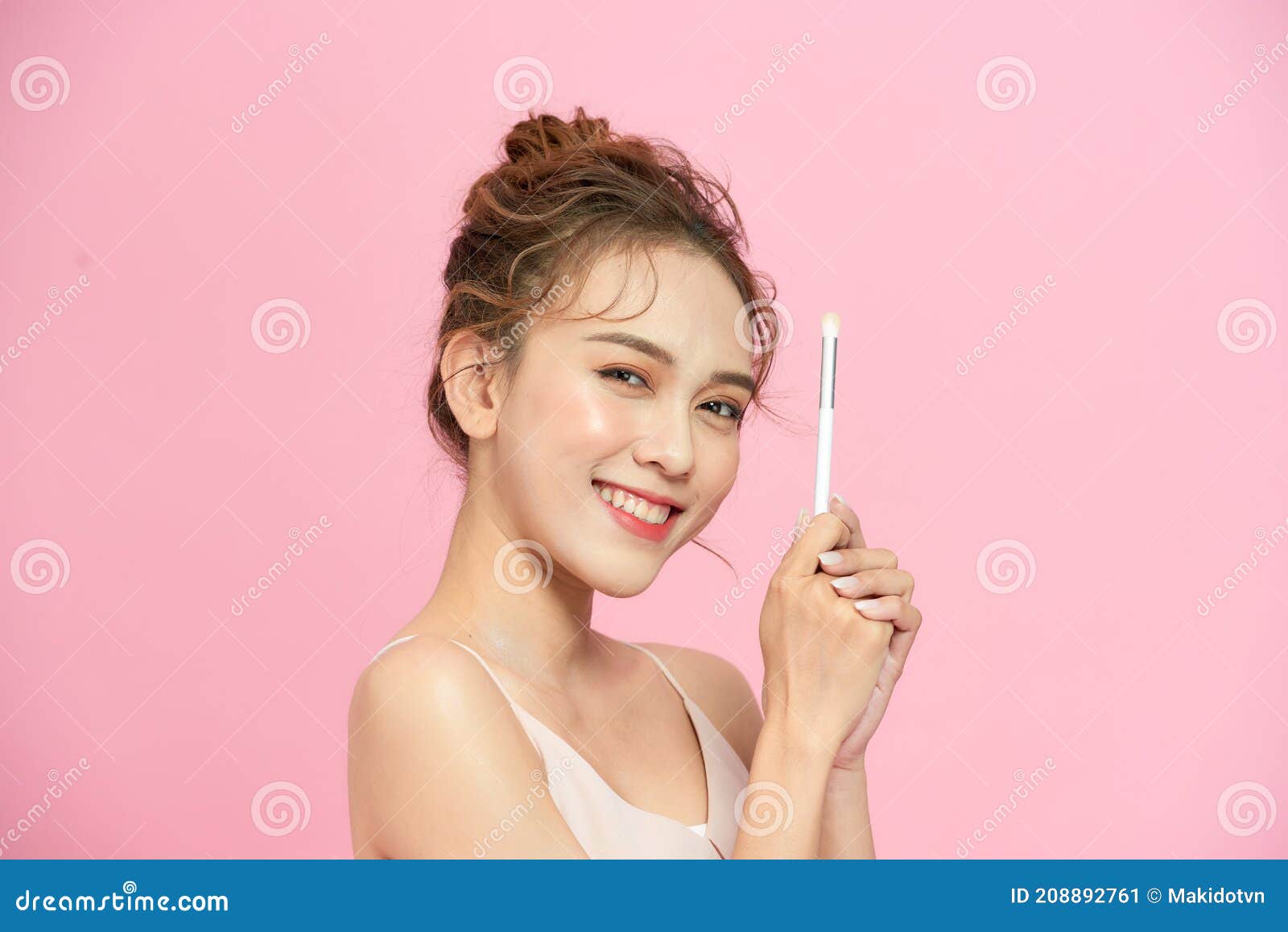 Applying Eye Makeup Products on Woman`s Face. Perfect Face Makeup ...