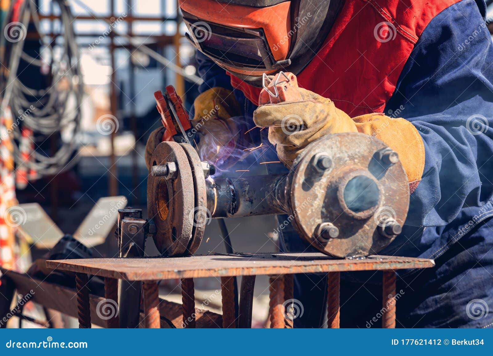 Applying a Facing Weld Using Manual Arc Welding Stock Photo - Image of ...