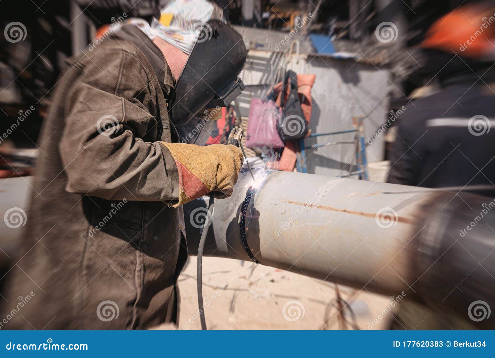 Applying a Facing Weld Using Manual Arc Welding Stock Image - Image of ...
