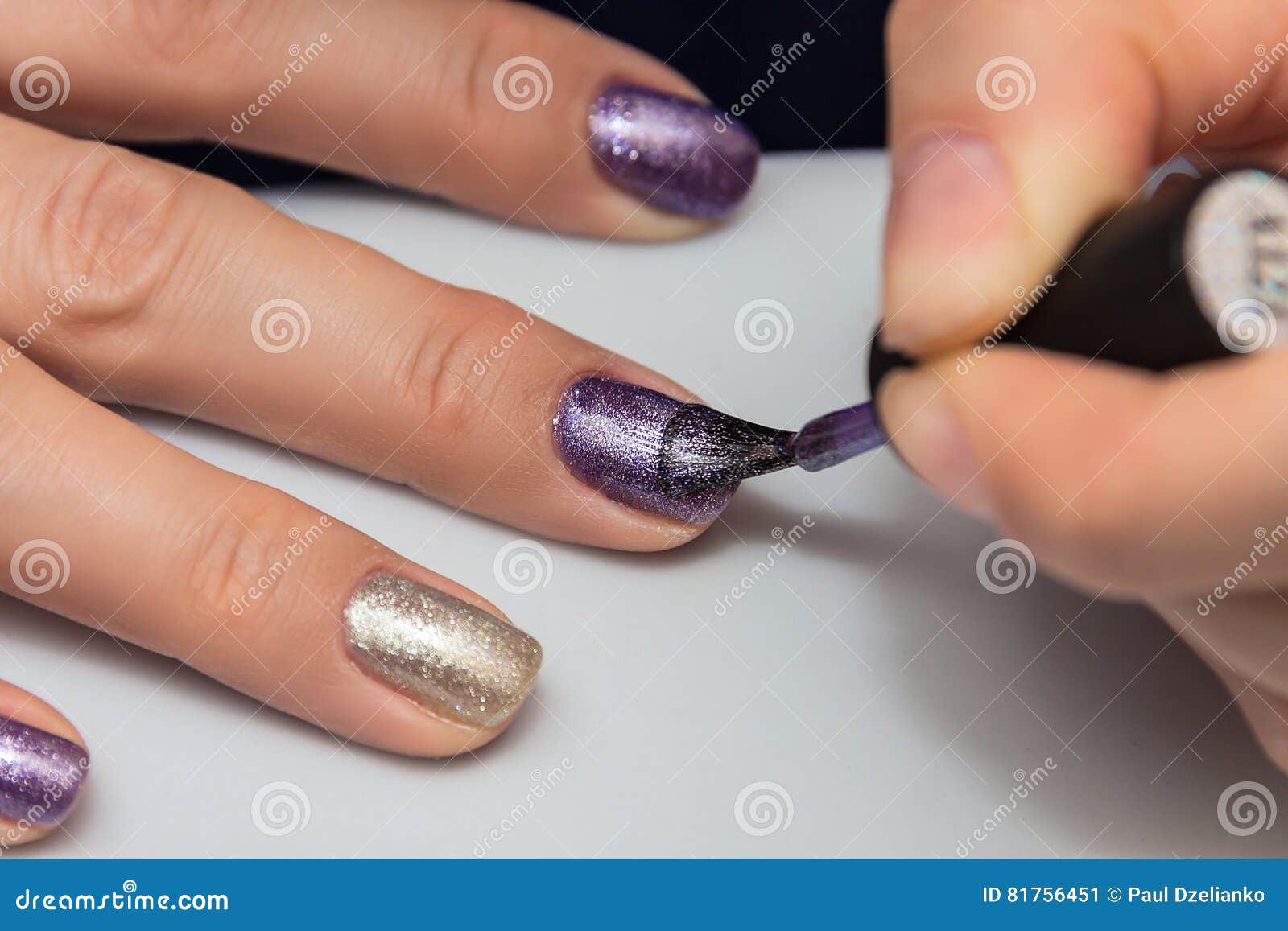 Applying Gel Nail Polish On The Nails Of The Fingers Stock Image