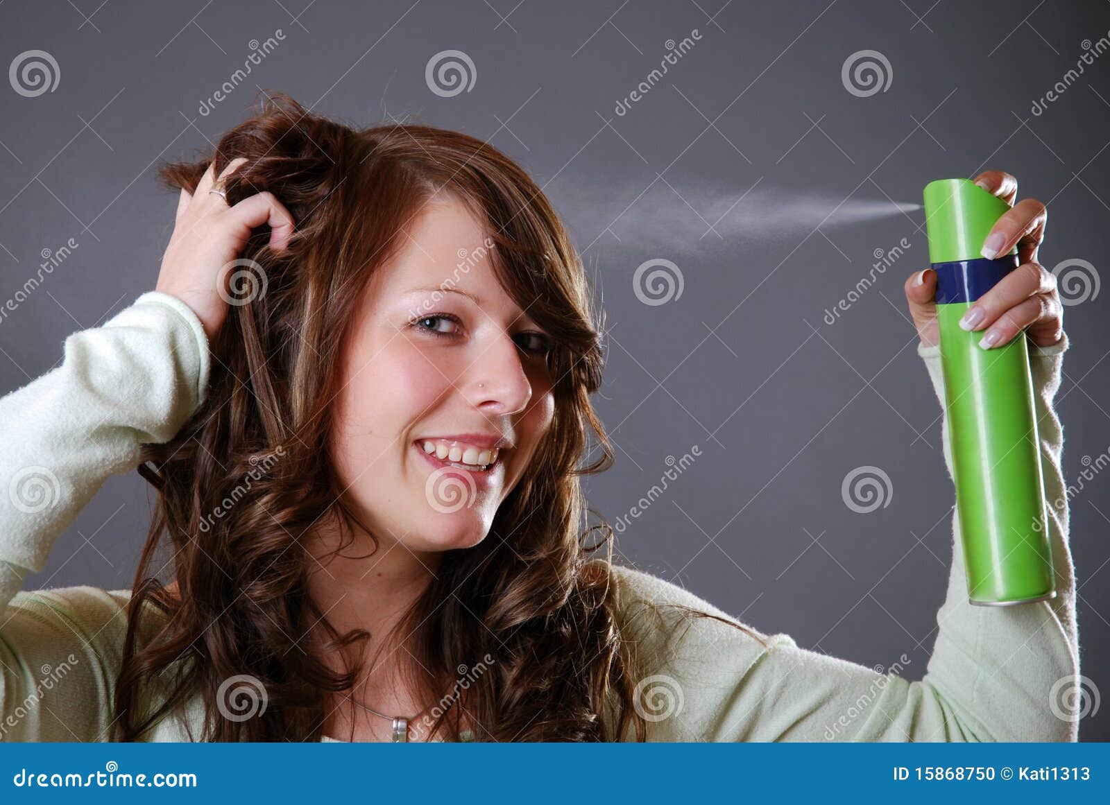 Applying hairspray stock photo. Image of hair, smiles - 15868750