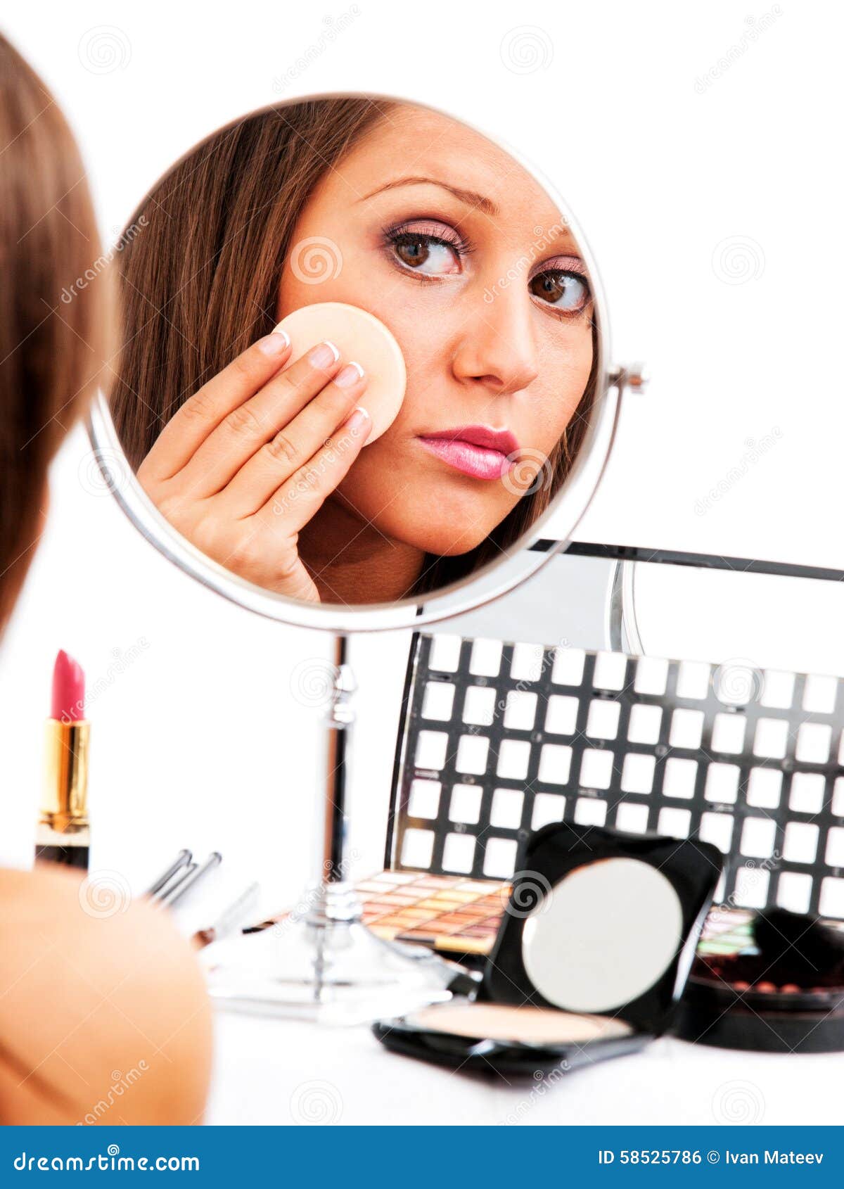 Applying make-up stock photo. Image of cosmetics, reflection - 58525786