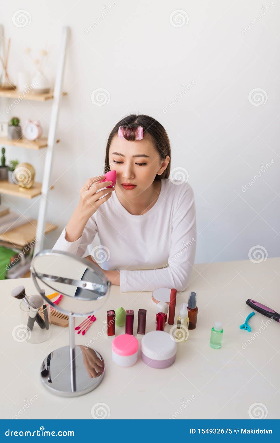 Applying Powder on the Face, Make Up Tutorial Stock Image - Image of ...