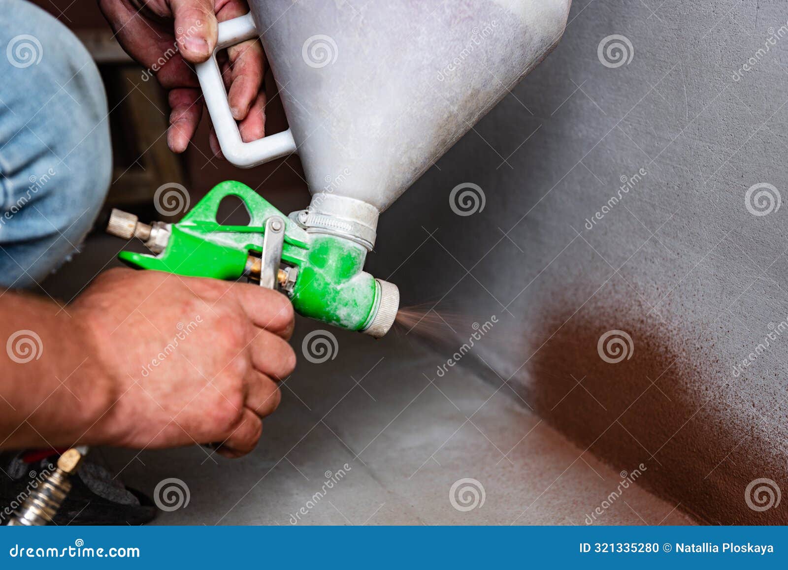 Applying a Primer To the Wall Using Spray Gun. Stock Photo - Image of ...