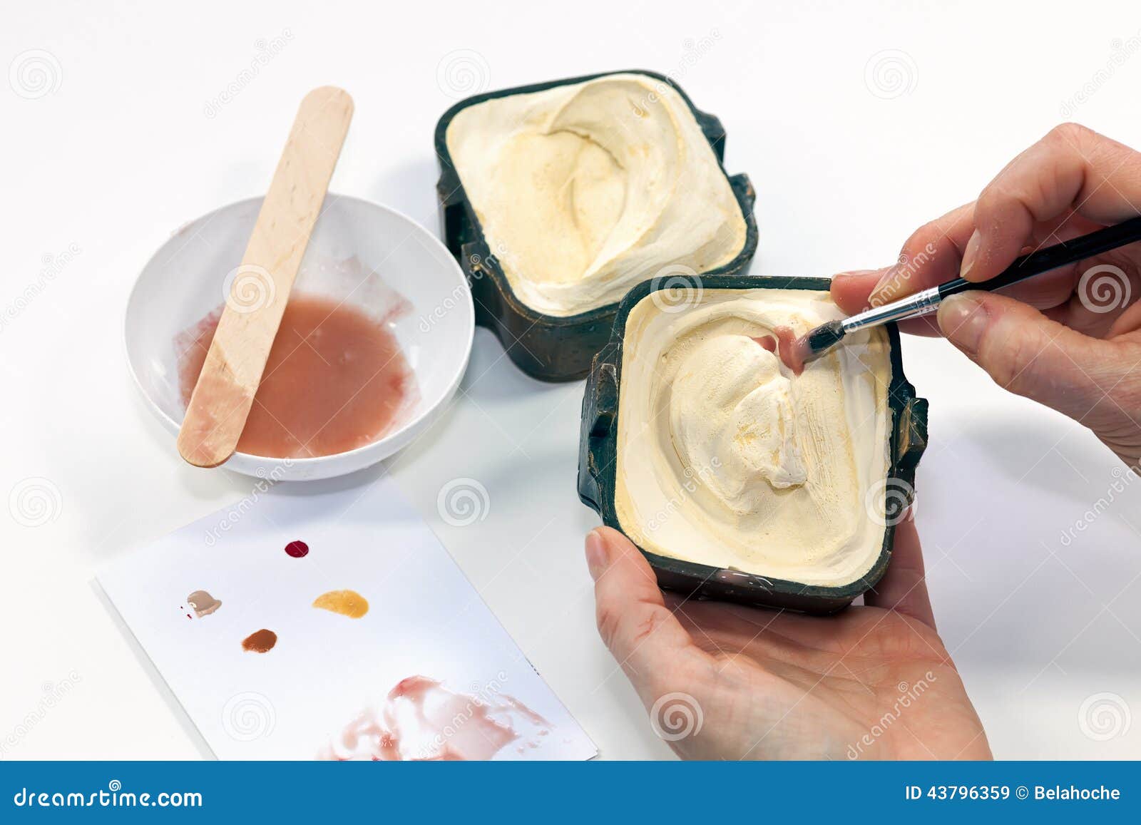 Applying Silicone on Negative Ear Form Plaster Stock Image - Image of ...