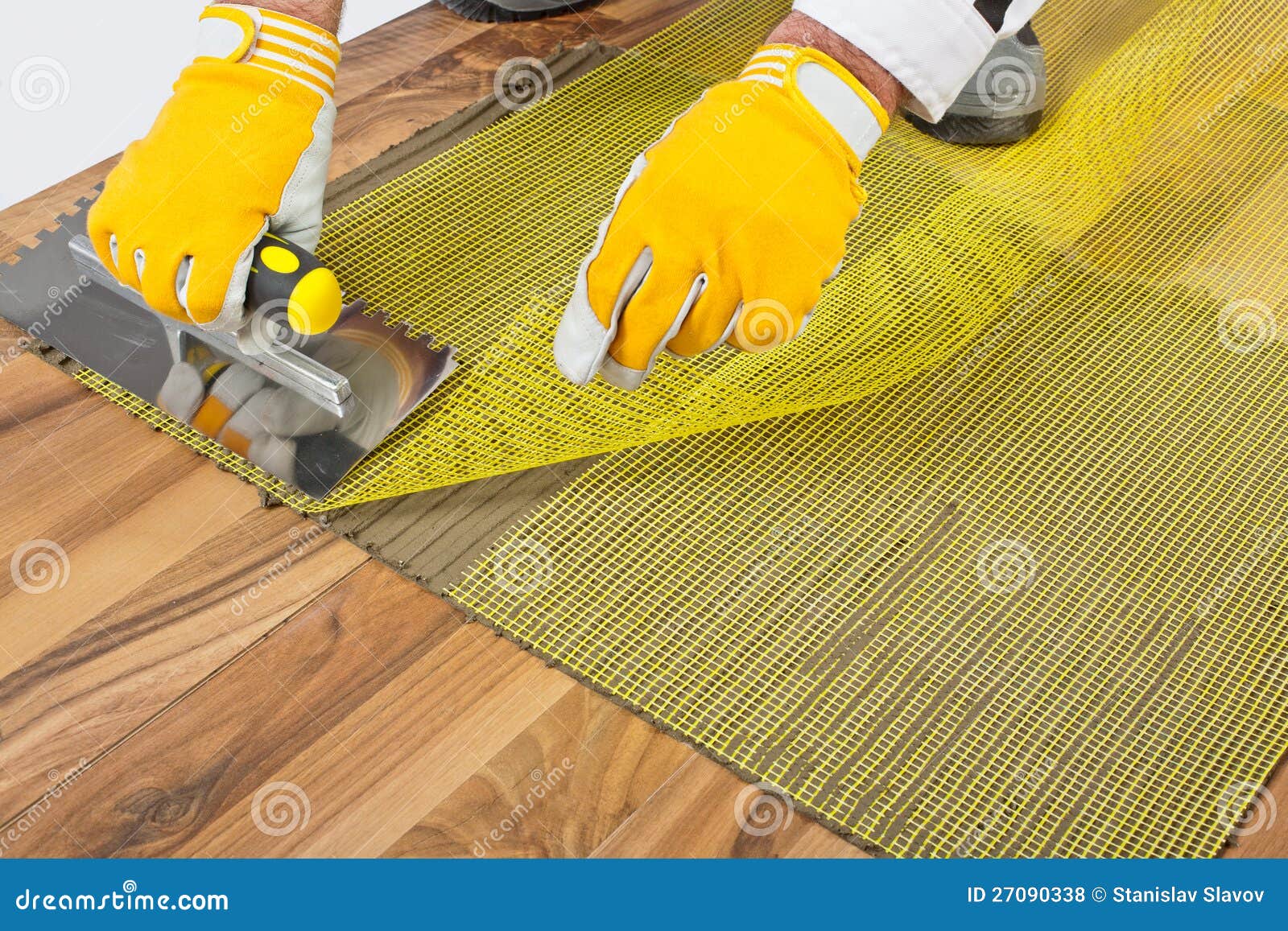 Applying Tile Adhesive with Mesh Stock Photo - Image of reinforcement ...