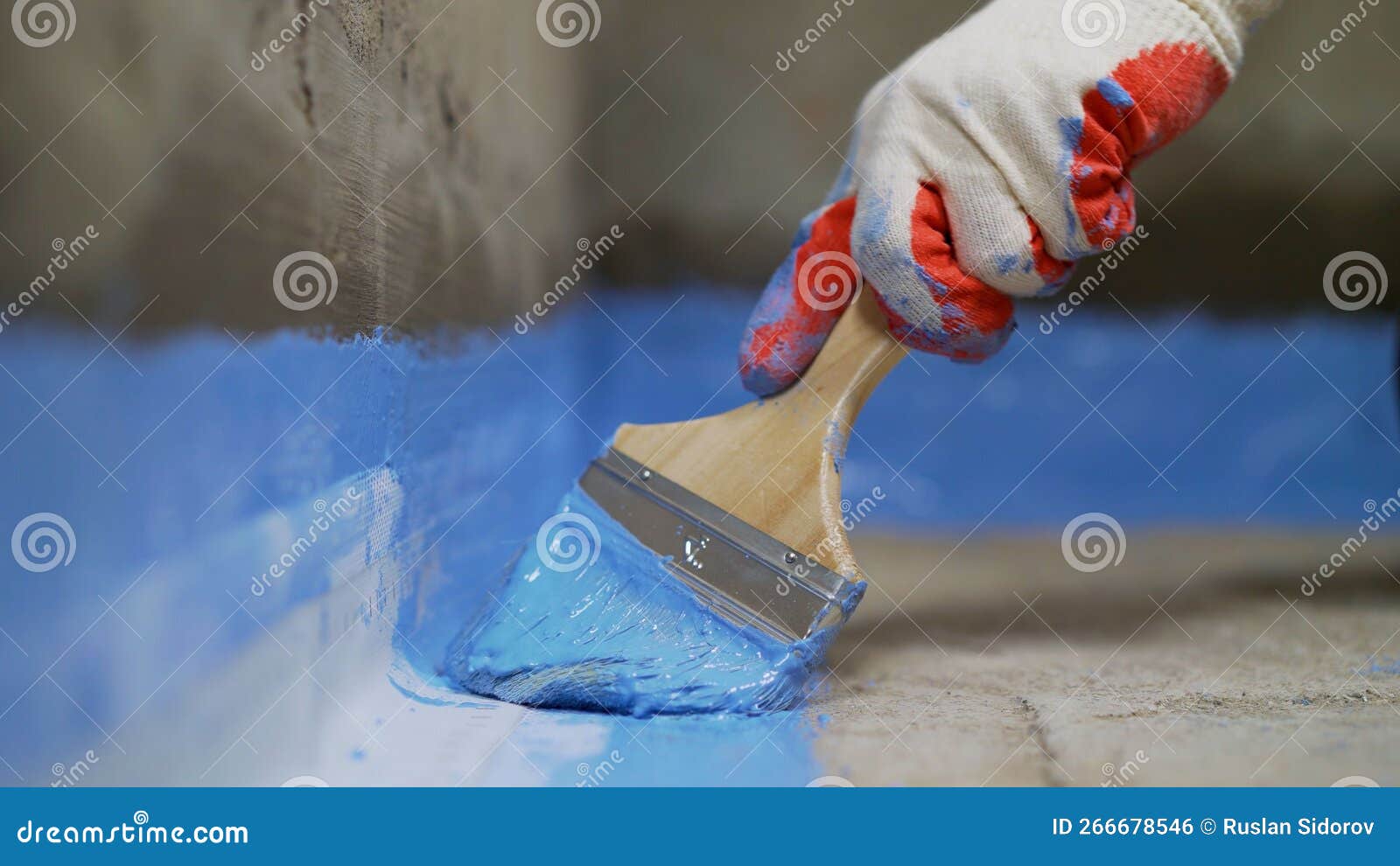Applying a Waterproofing Mixture To the Floor. Floor Waterproofing in ...