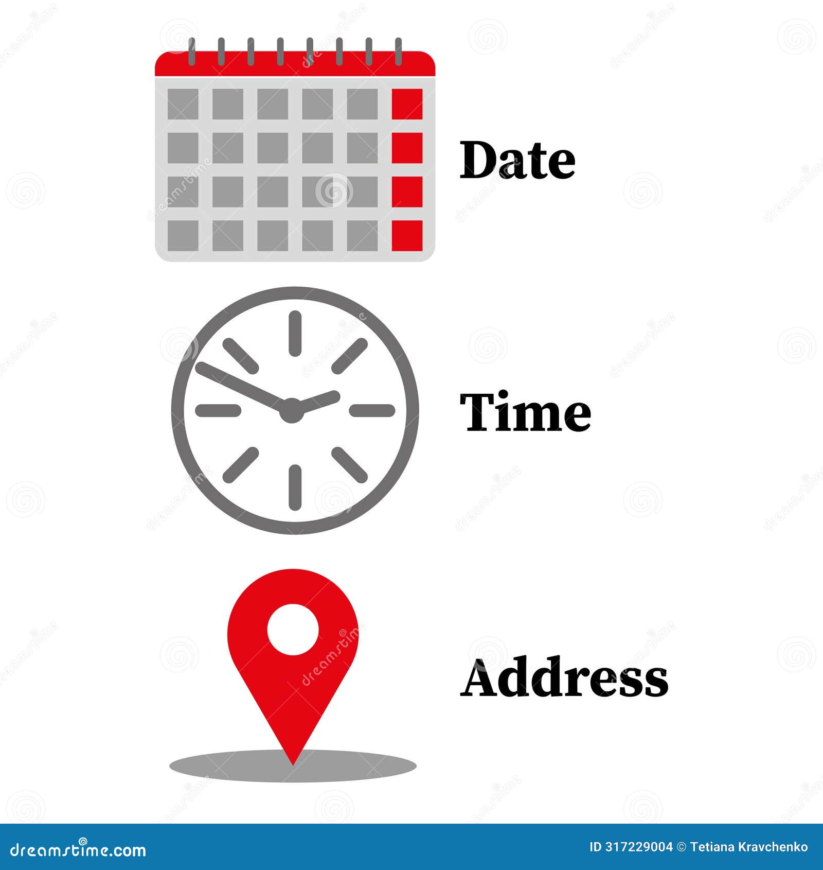 Appointment Icons Set. Calendar, Clock, Location Pin. Vector Scheduling ...