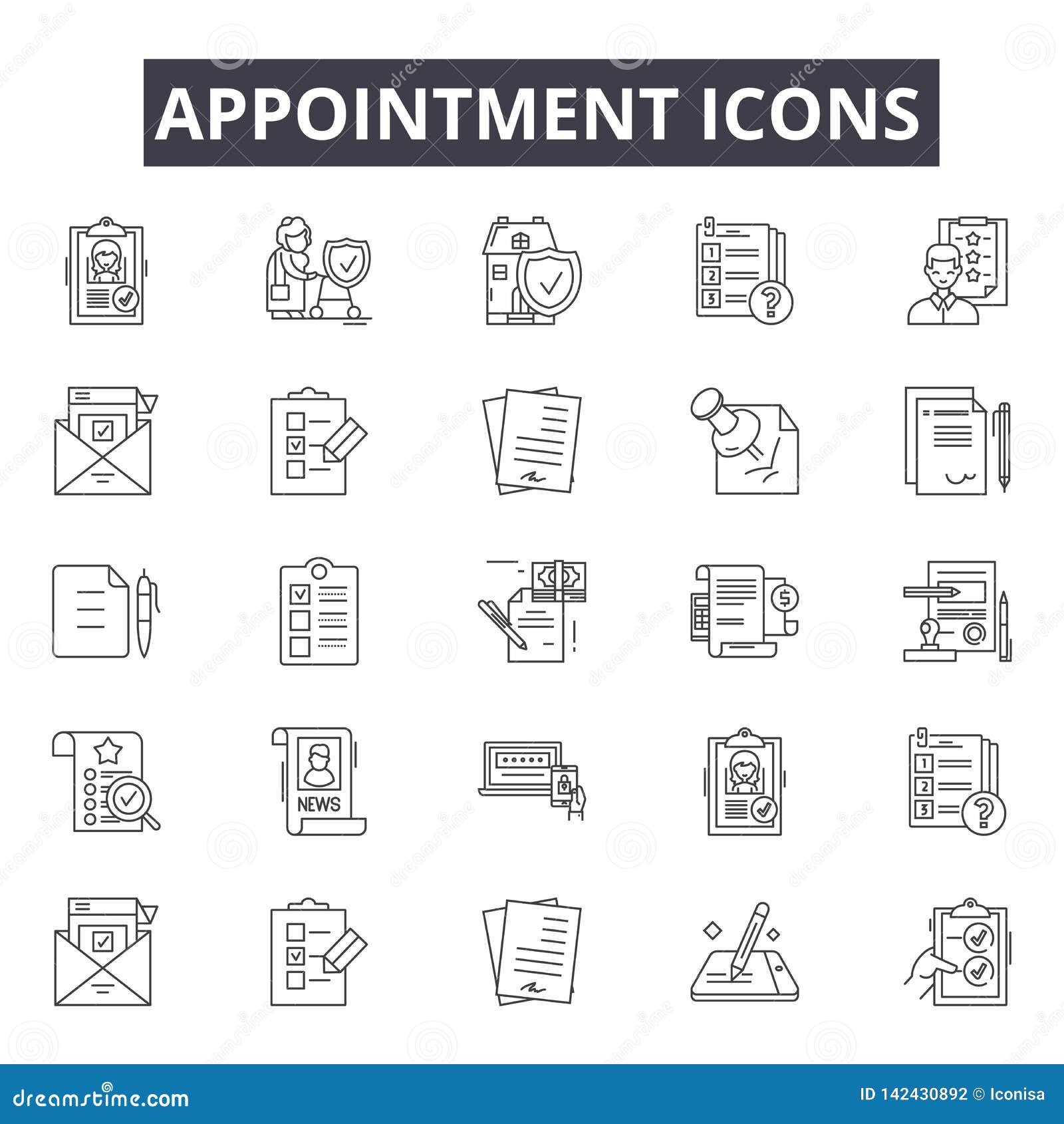 Appointment Line Icons for Web and Mobile Design. Editable Stroke Signs ...