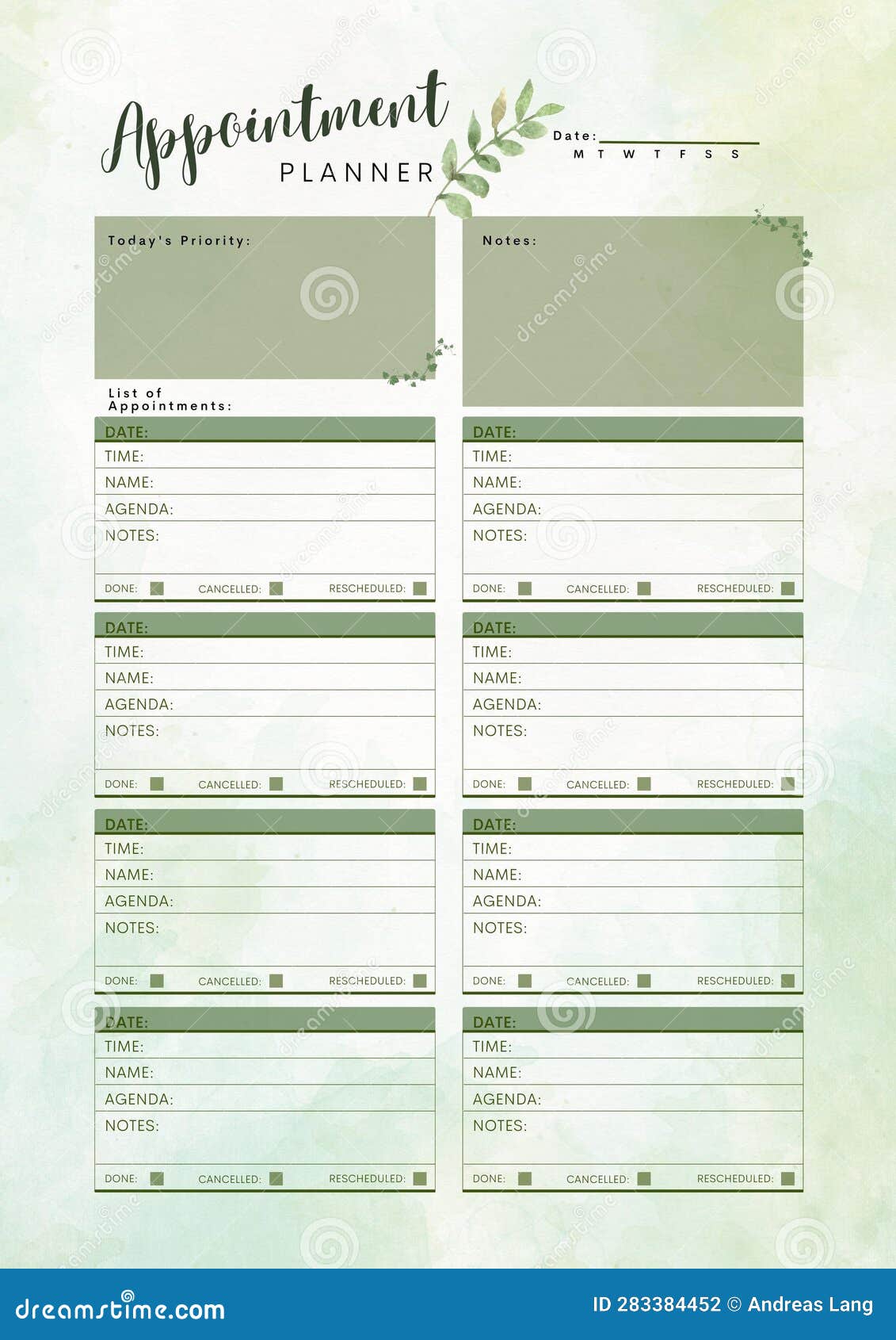 Appointment Planner Digital Planning Insert Sheet Printable Page ...