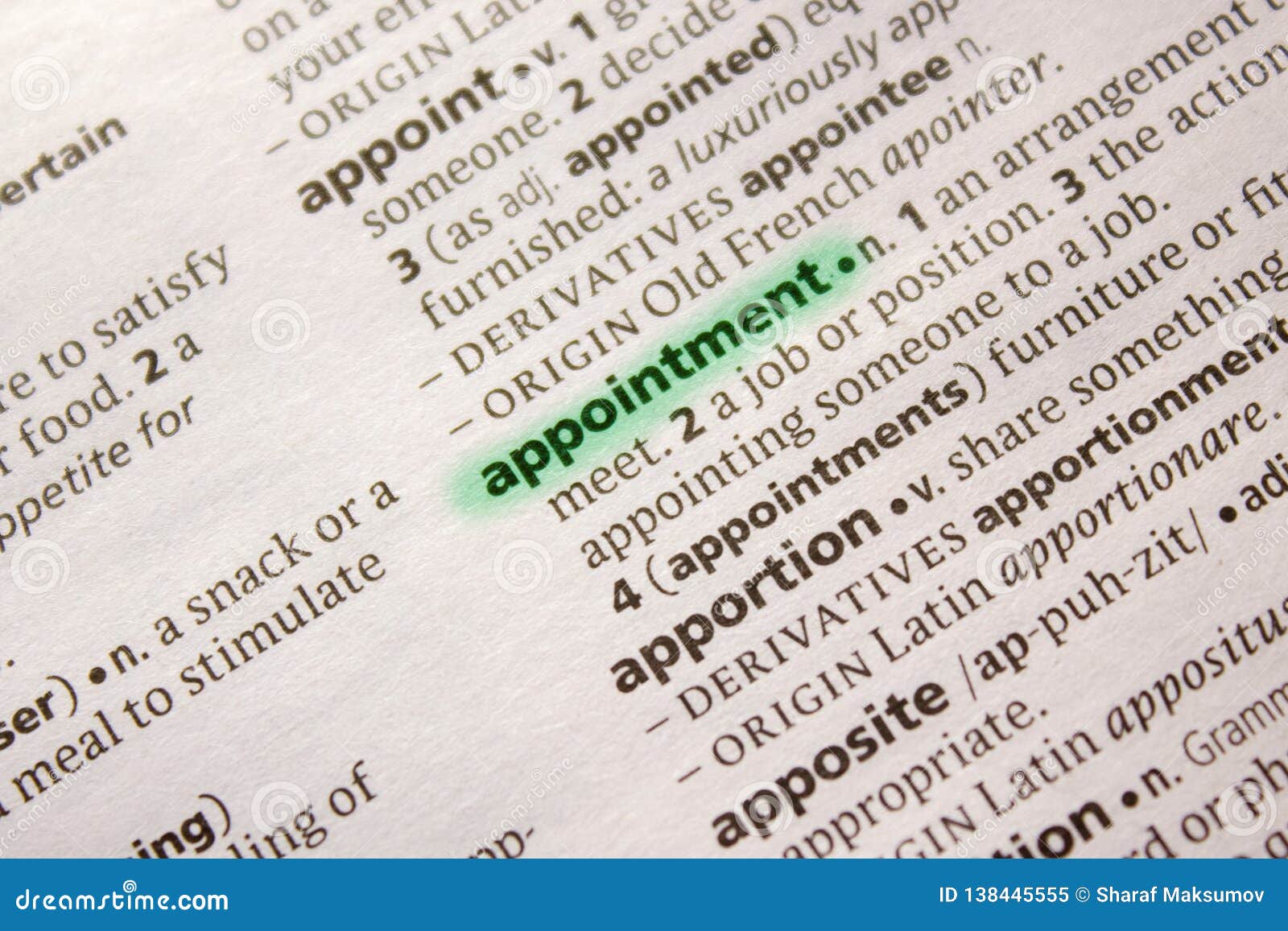 Appointment Word or Phrase in a Dictionary Stock Image - Image of ...